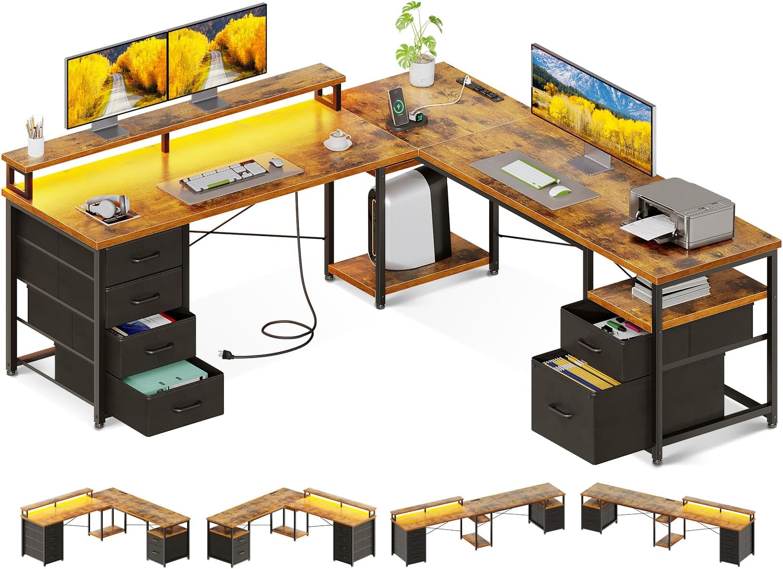 Amazon.com: AODK 61" L Shaped Desk with Drawer, Computer Desk with ...