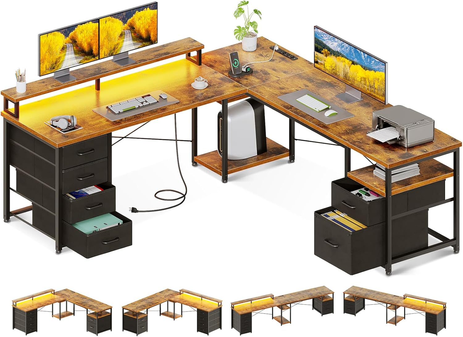 Amazon.com: AODK 66" L Shaped Computer Desk, 113“ Reversible Home ...
