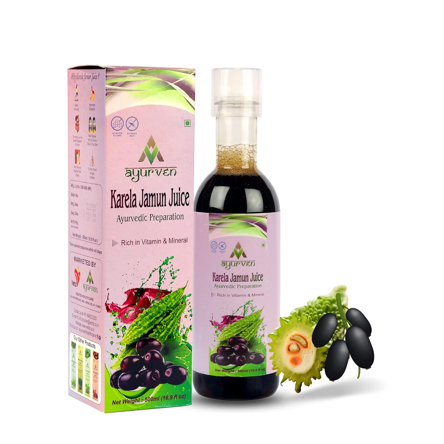 Buy Ventiz karela Jamun Juice | Diabetes Care | Controls Blood Sugar ...