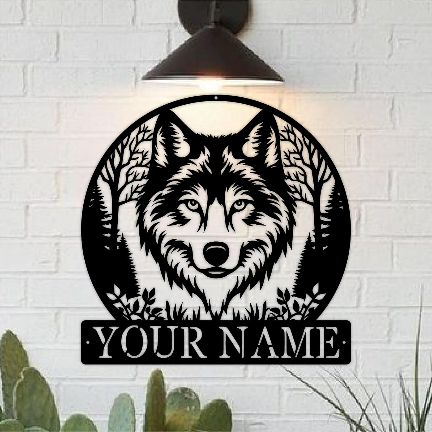 Amazon.com: Custom Name Metal Sign, Black Metal Wolf Head sign, 12x12 ...