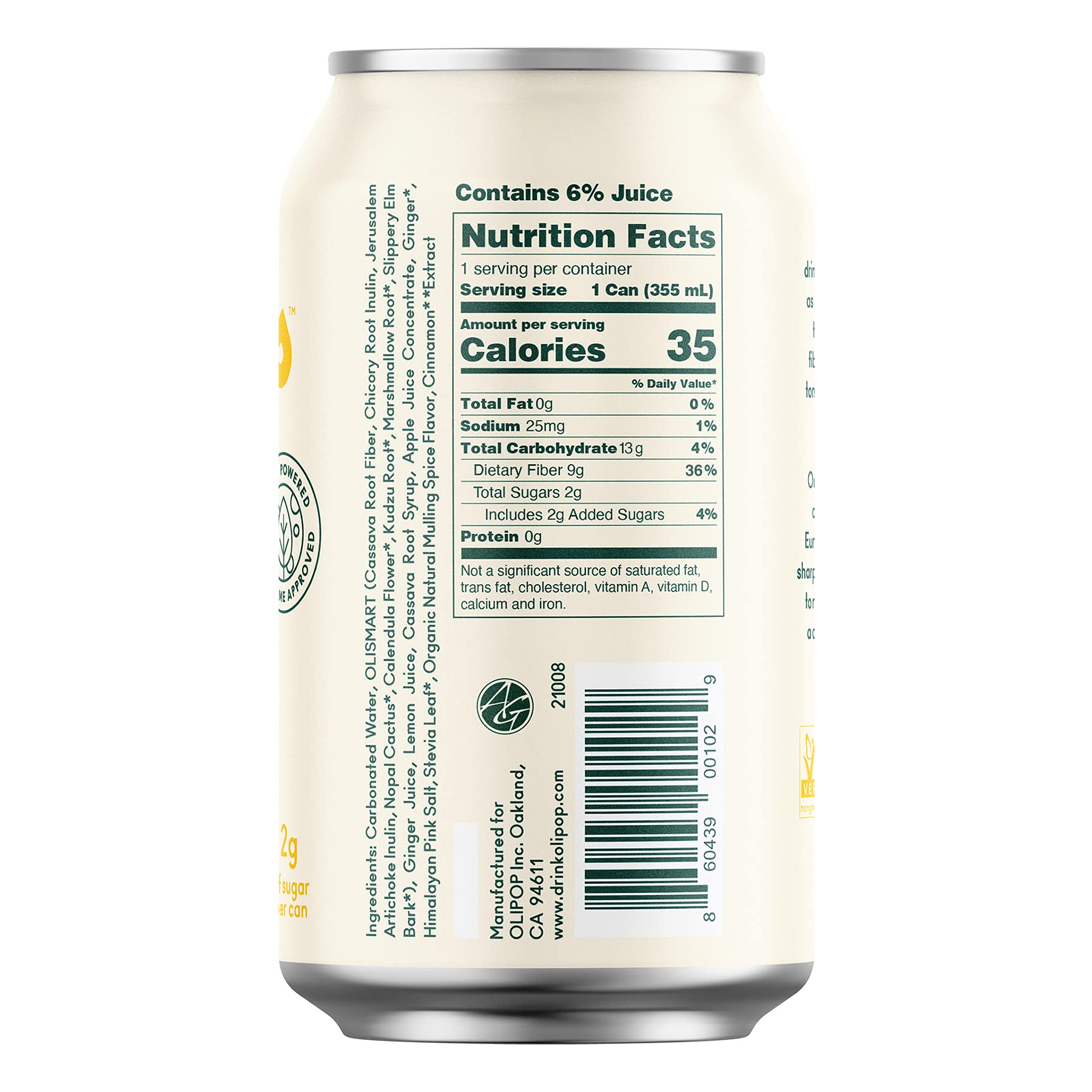 Snapklik.com : OLIPOP Prebiotic Soda Pop, Ginger Lemon, Prebiotics, Botanicals, Plant Fiber, 12 ...