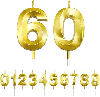 Amazon.com: 60th Birthday Candles Gold Number Candles 60 Happy Birthday ...