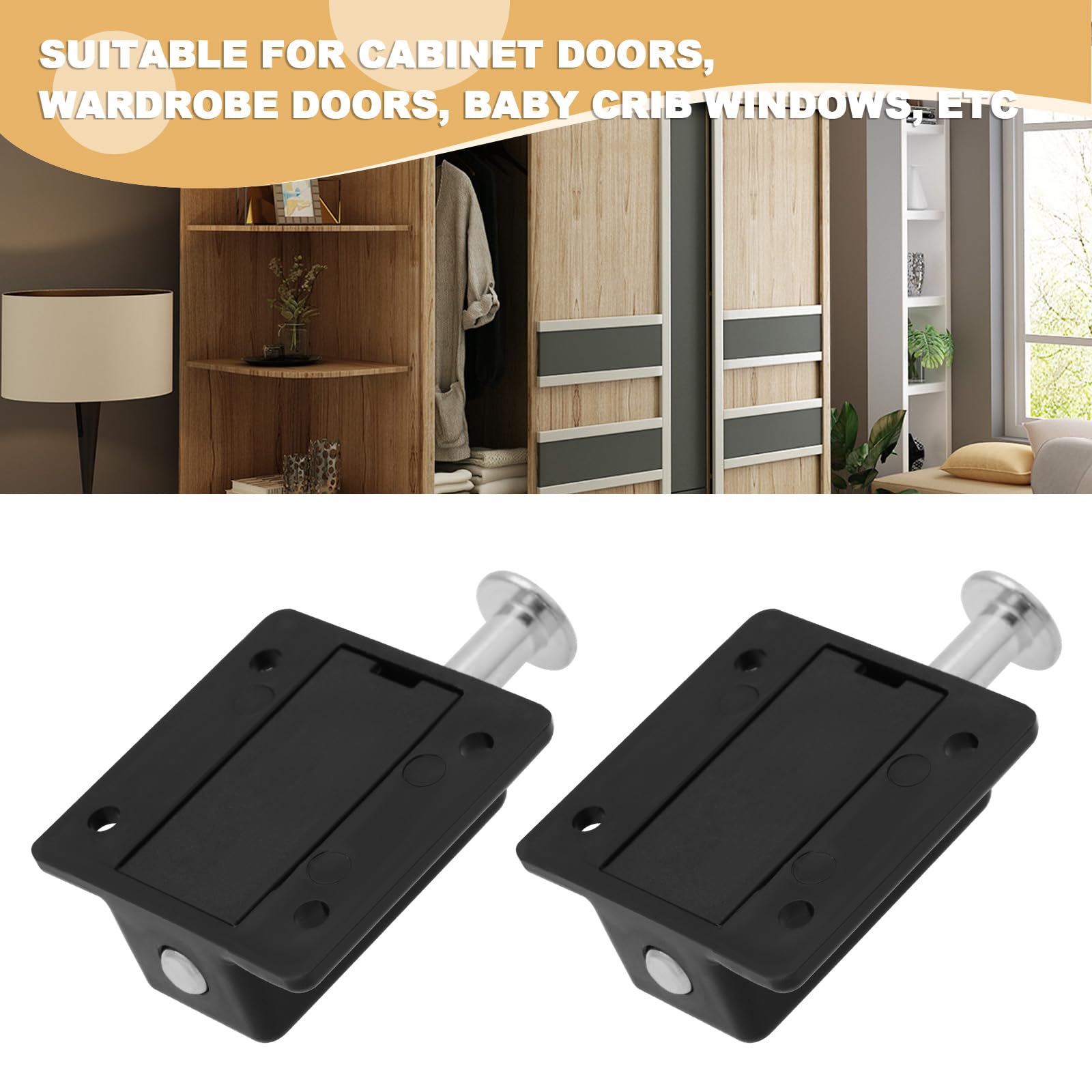 LT Easiyl 4pcs Black Plastic Push Button Spring Loaded Automatic Door ...