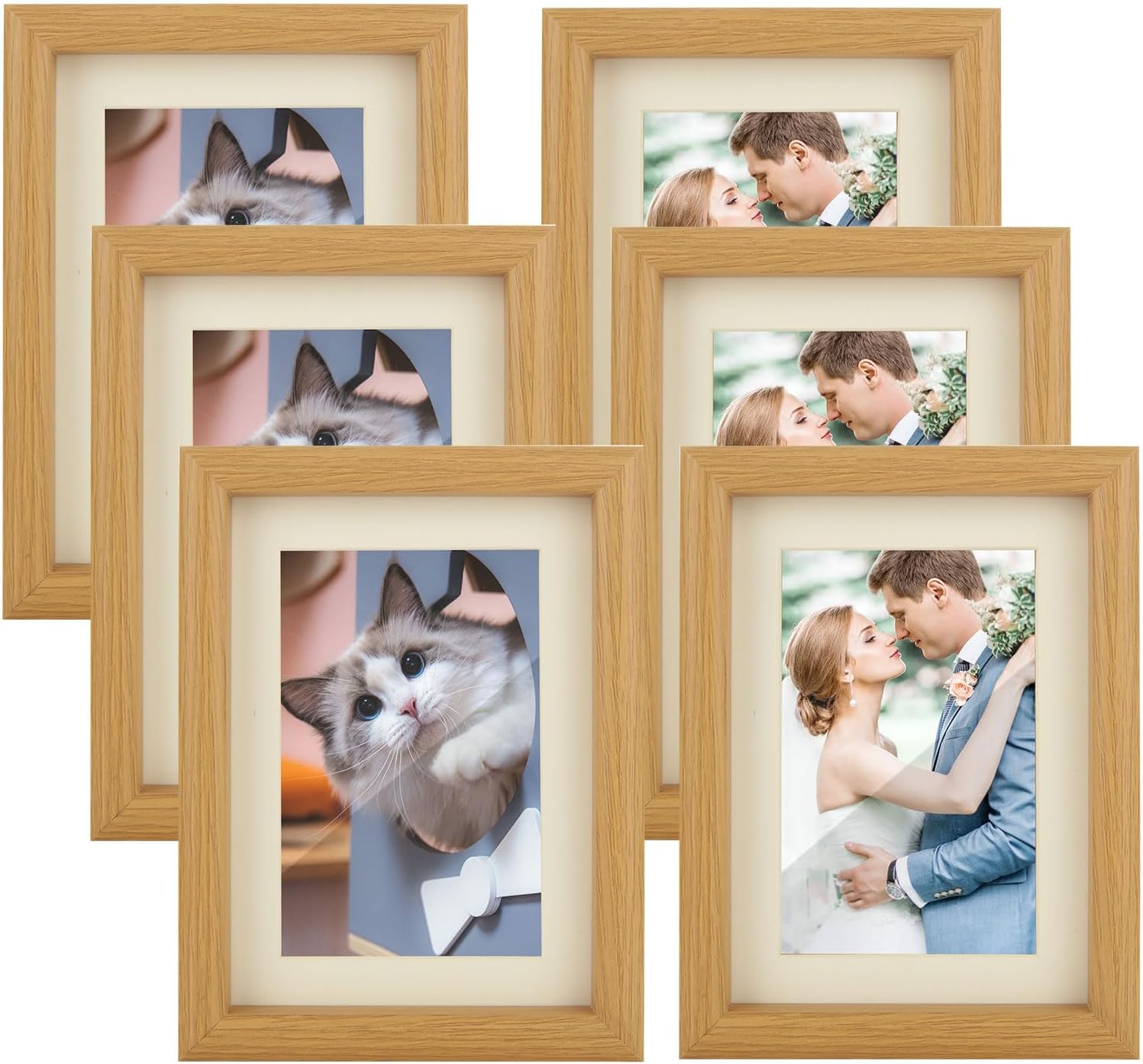 DAJAVE 6 Pcs 7x5 Photo Frames Wooden Picture Frames with Mount Wood ...