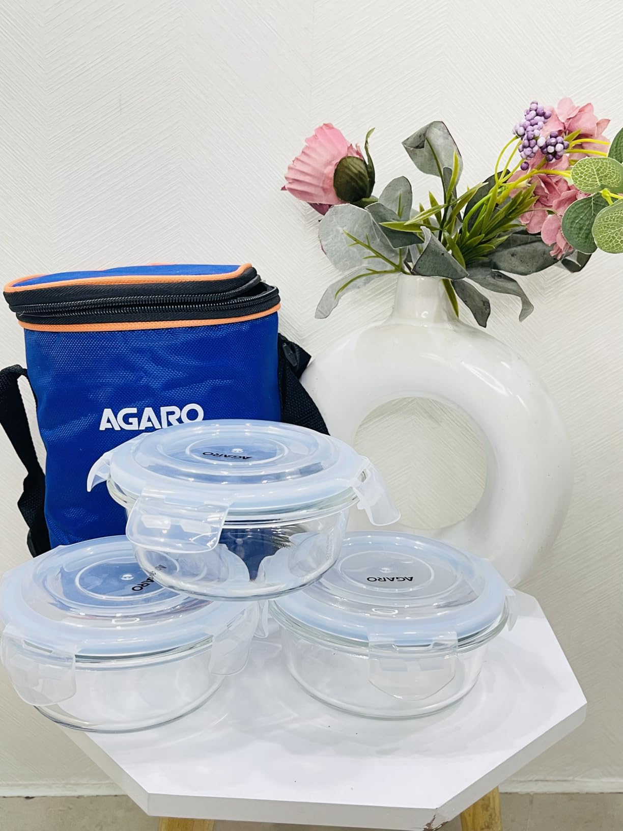 Buy AGARO Elite Borosilicate Glass Lunch Box, 3pcs Set, 320ml Each ...