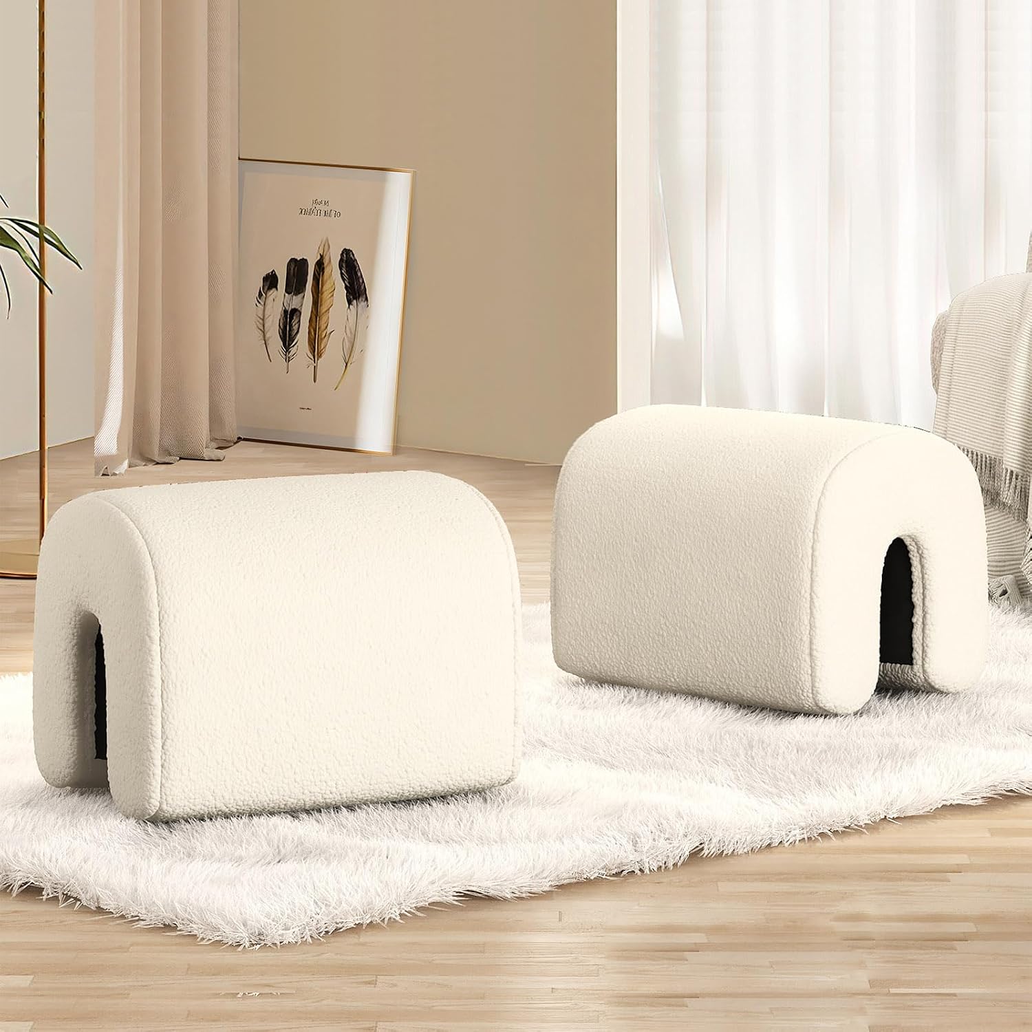 Amazon.com: furlinkhm 2PCS Lamb Wool Ottoman, Small U-Shaped Foot ...