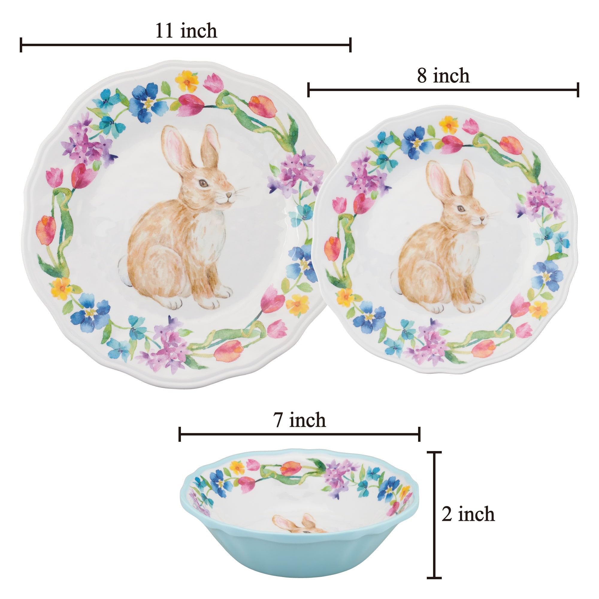 Snapklik.com : UPware 12 Piece Floral Bunny Melamine Dinnerware Sets