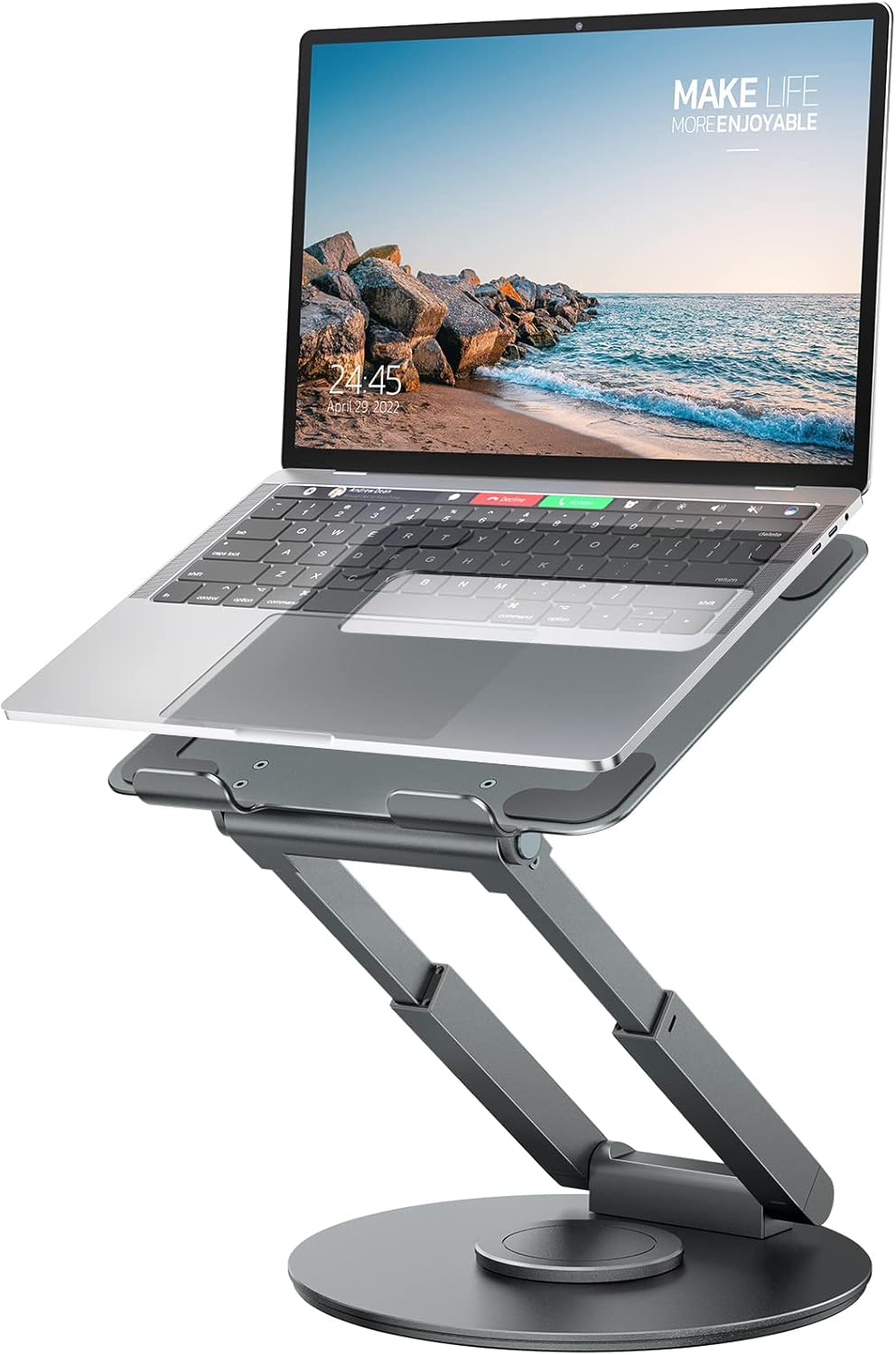 Laptop Stand Height Adjustable with 360° Swivel Base, Sit to Stand ...
