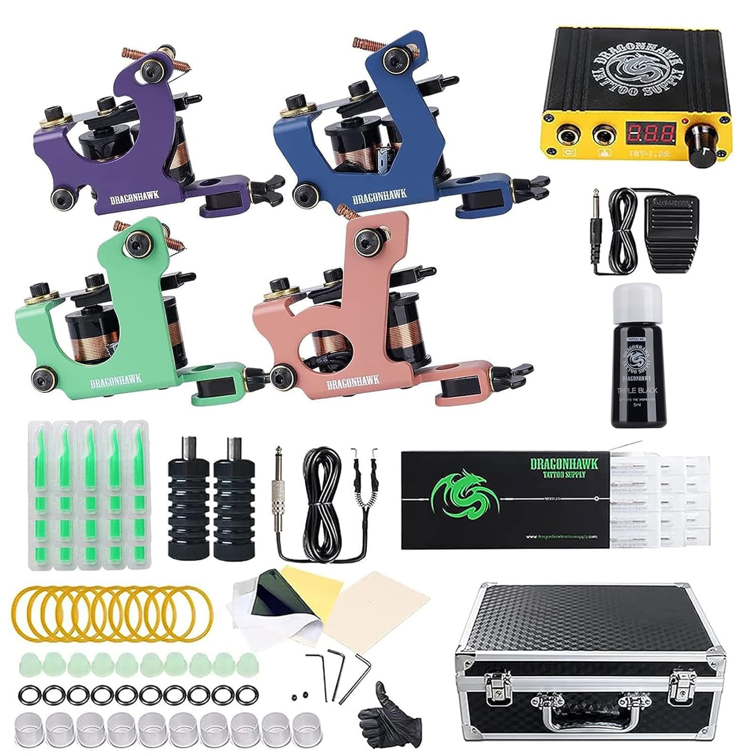 Dragonhawk Complete Tattoo Kit 4 Standard Tunings Tattoo Machines Power ...