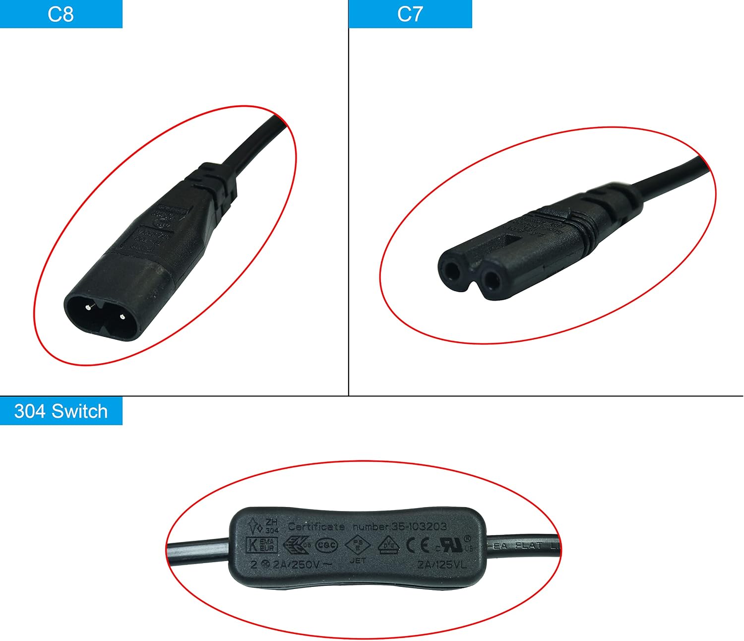 Cable de extensión IEC320 C8 a C7 con interruptor, cable de ...