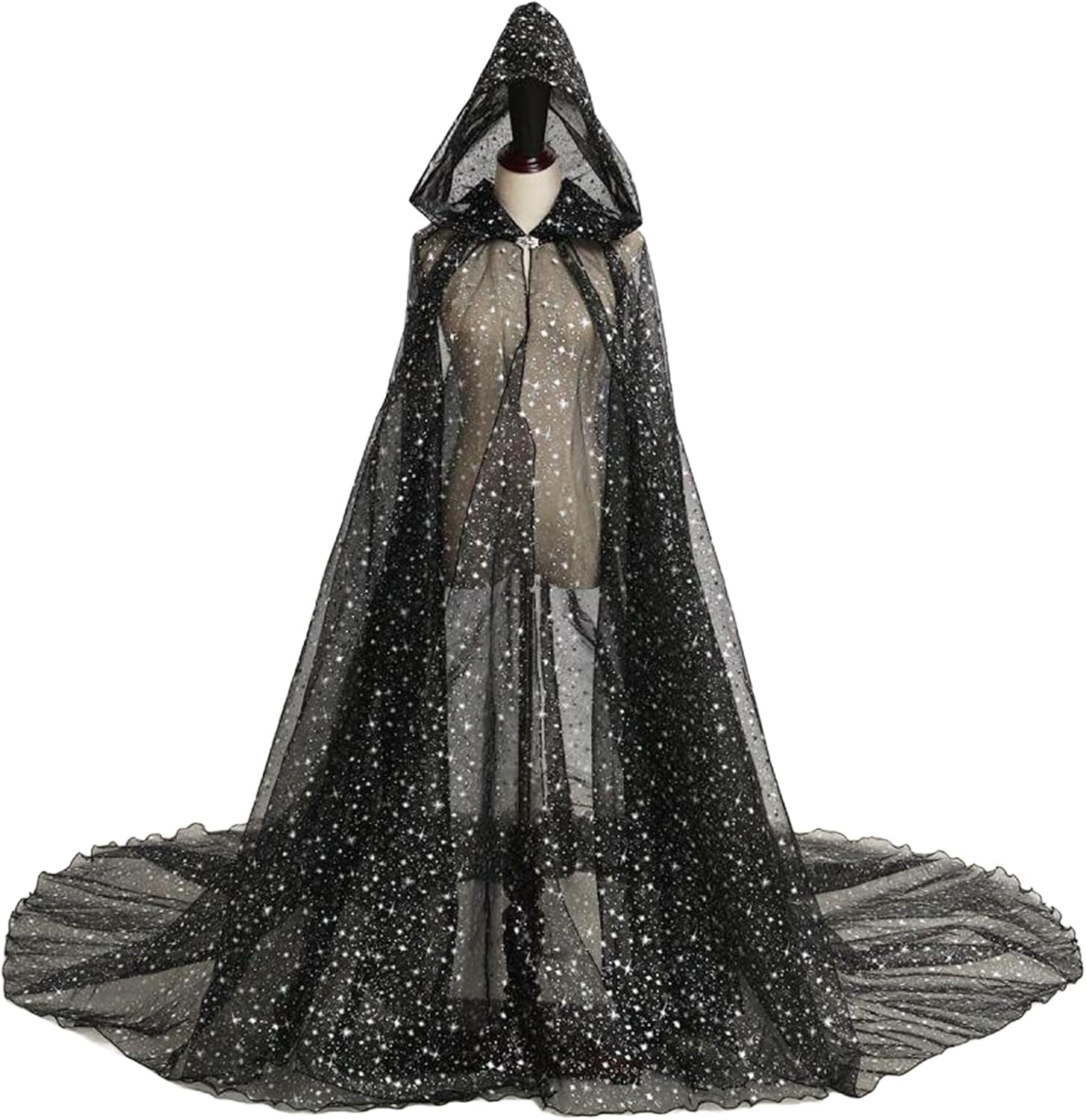 Amazon.com: Zephylix Halloween Lace Cape-Women Tulle Hooded Cape Witch ...