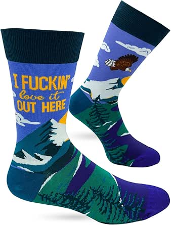 Amazon.com: Fabdaz Men's Novelty Crew Socks, Outdoor Lovers, Funny ...