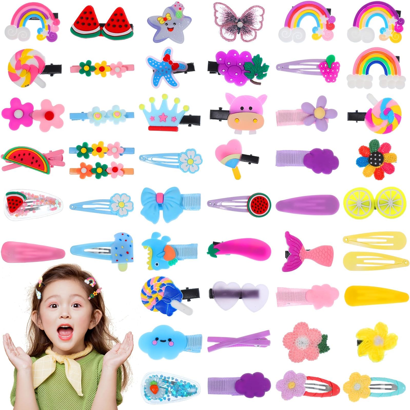Amazon.com: 42 Pcs Cute Hair Accessories: Flower, Fruit, Butterfly ...