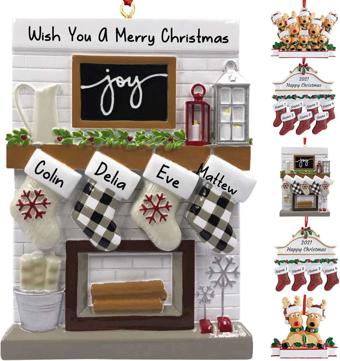Personalised Christmas Fireplace Mantle Ornaments 2023 Family of 2/3/4 ...