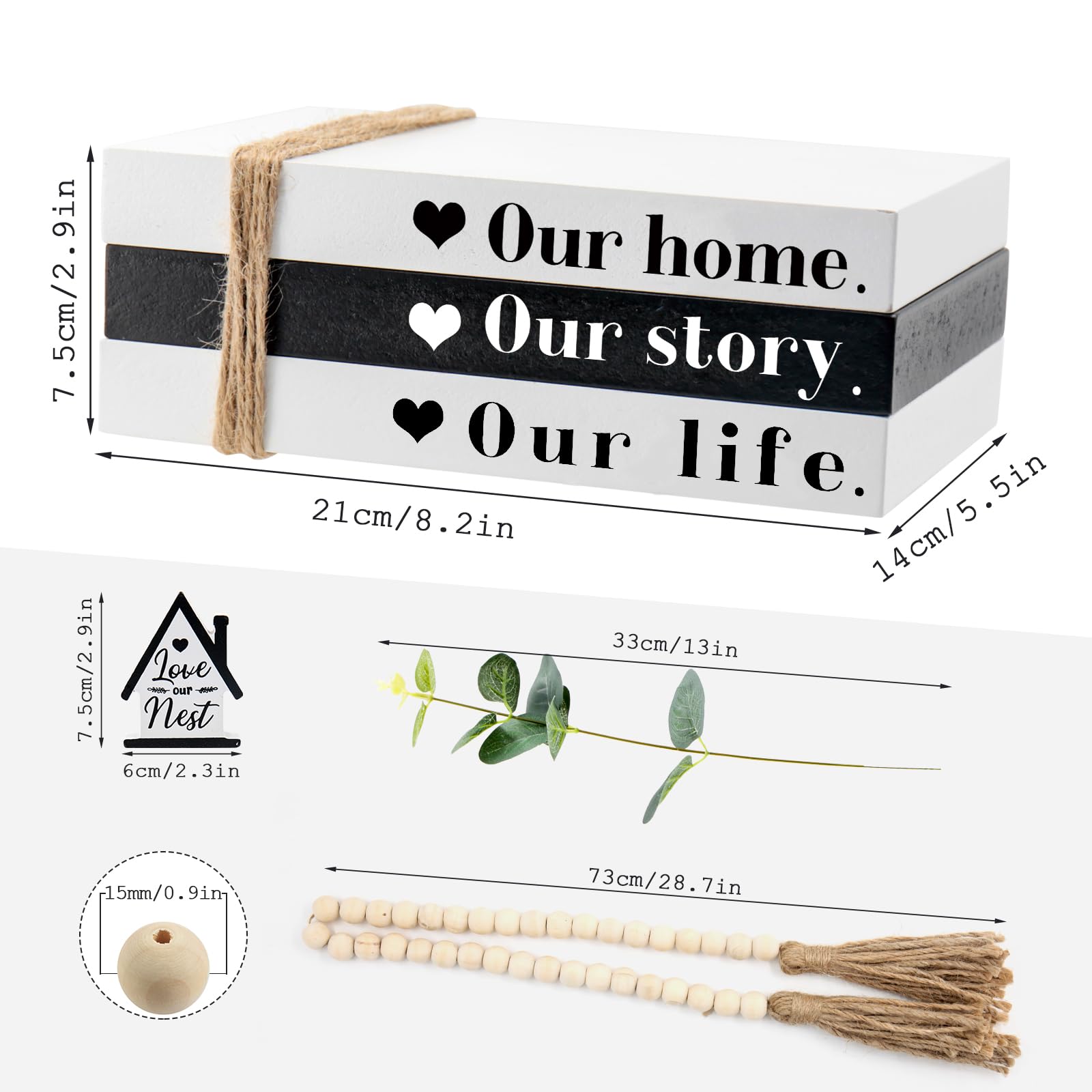 Wood Decorative Books for Home Decor,5pcs Rustic Farmhouse Book Stack ...