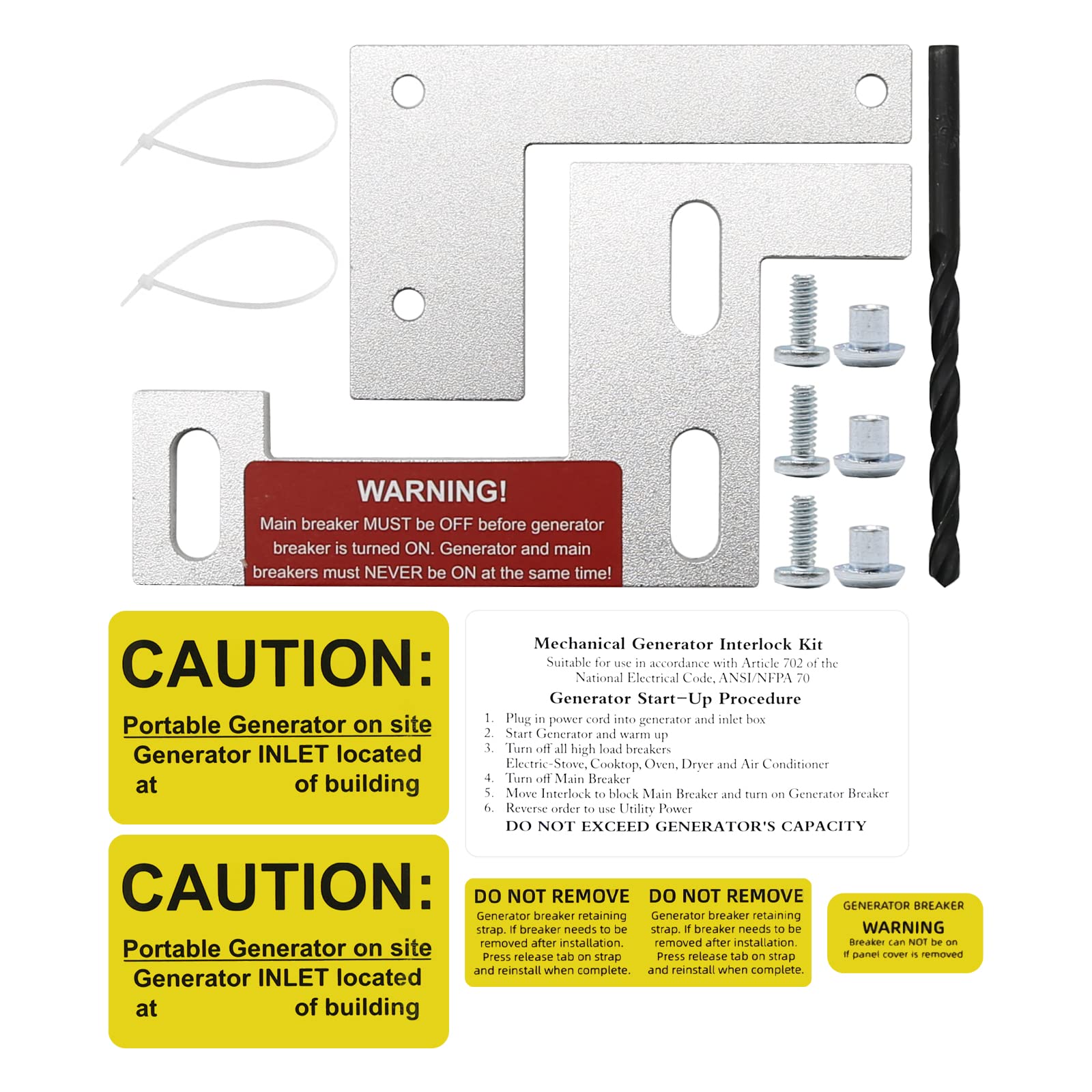 Generator Electrical Interlock Kit 1 1/4 Inch Spacing Between Main Circuit Breaker and Generator ...