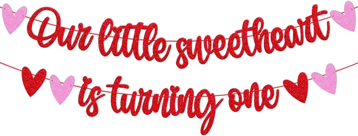 Amazon.com: Valentine's 1st Birthday Banner Our Little Sweetheart is ...