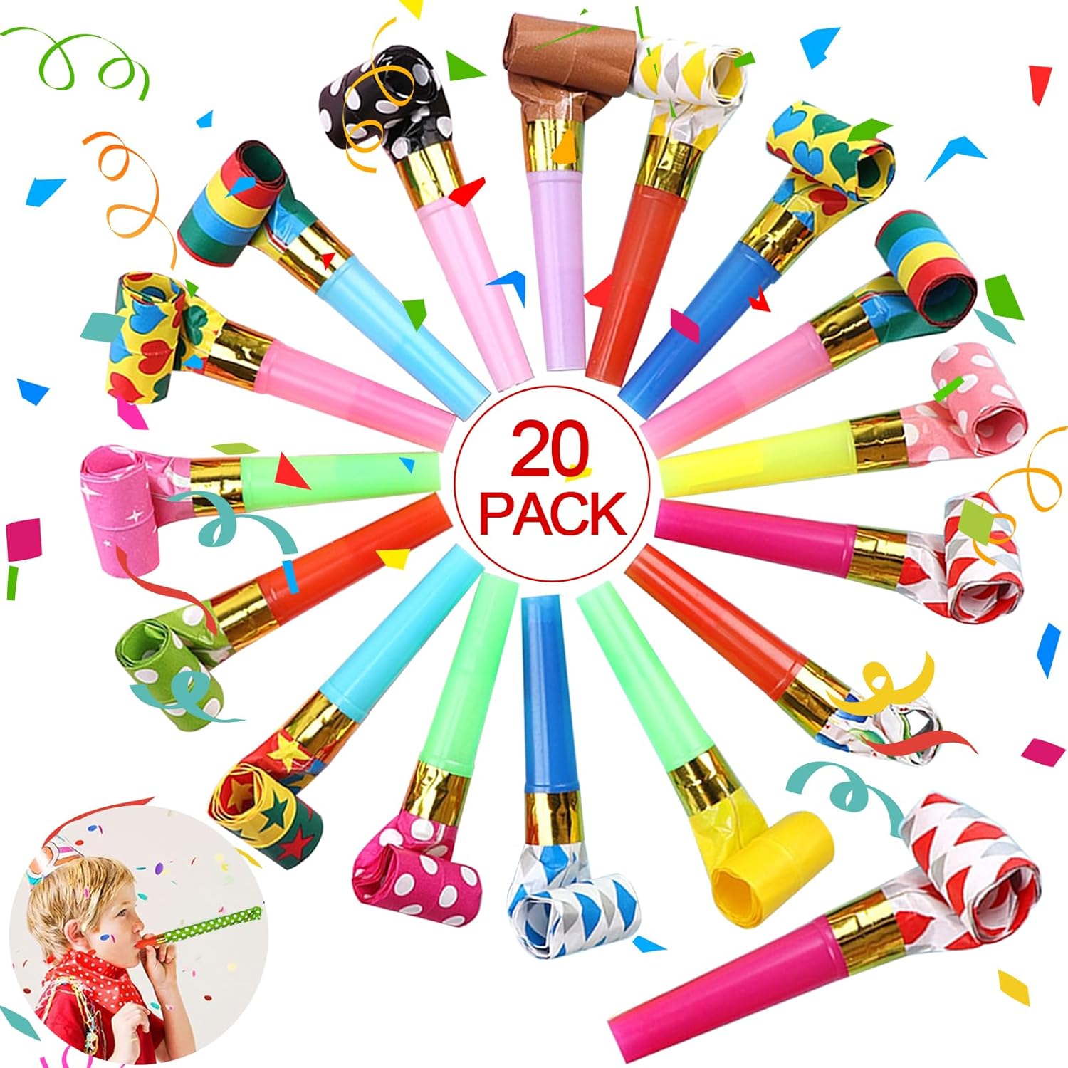 20 PCS Colourful Party Blowers Whistles, Colourful Loot Filler Noise Toy, Blowers Noisemakers ...