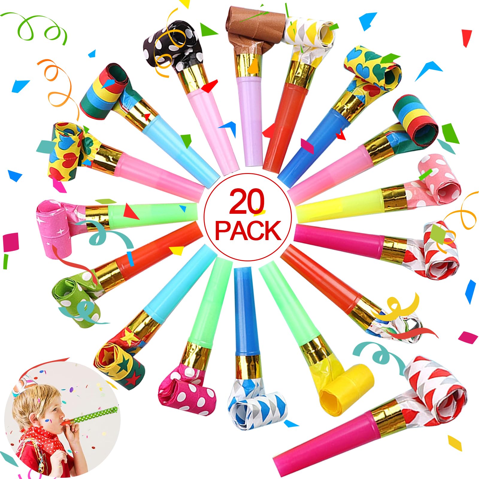 20 PCS Colourful Party Blowers Whistles, Colourful Loot Filler Noise ...