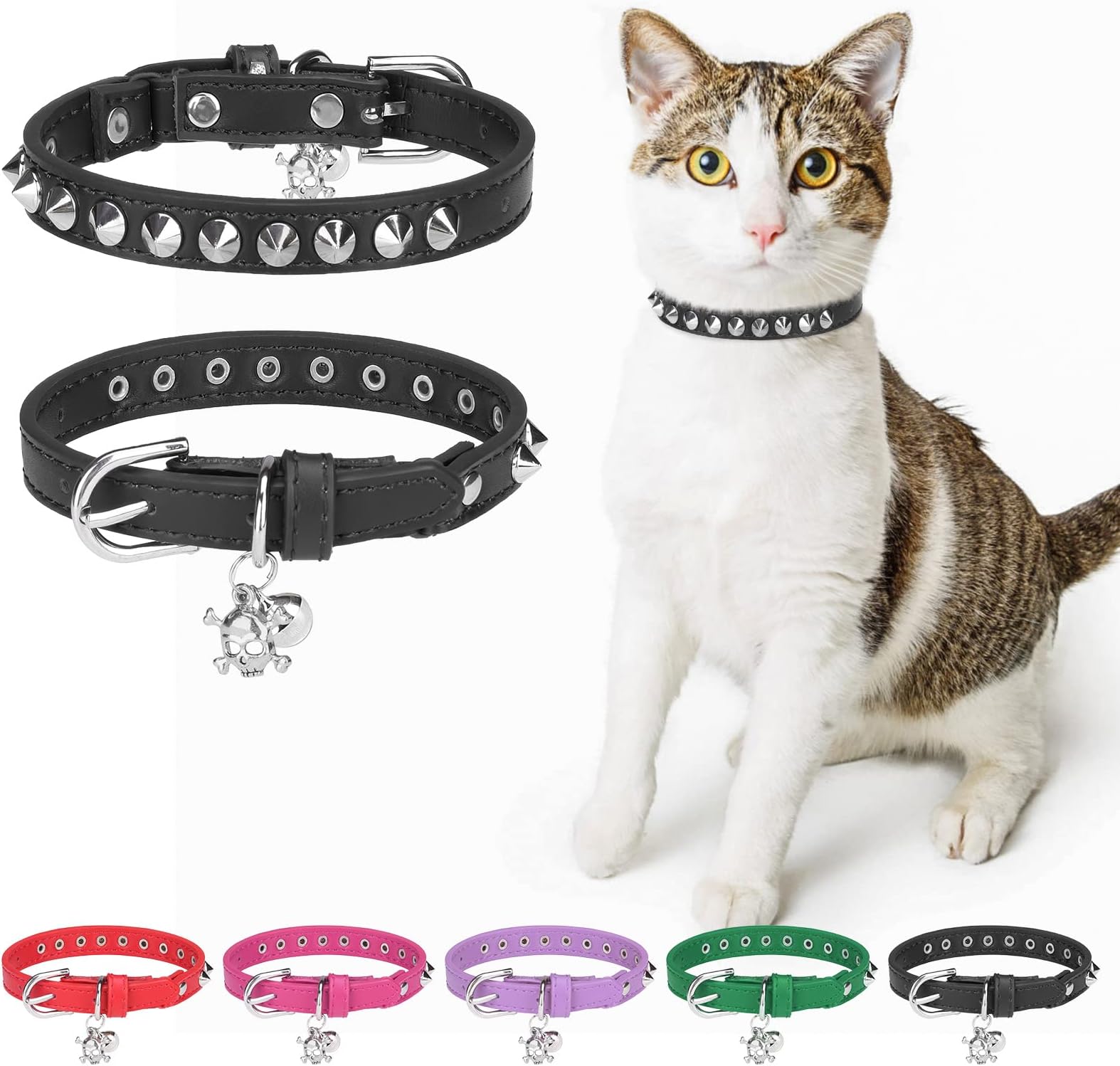 Cat Collar Real Leather with Safety Elastic, Bell, Available (Red ...