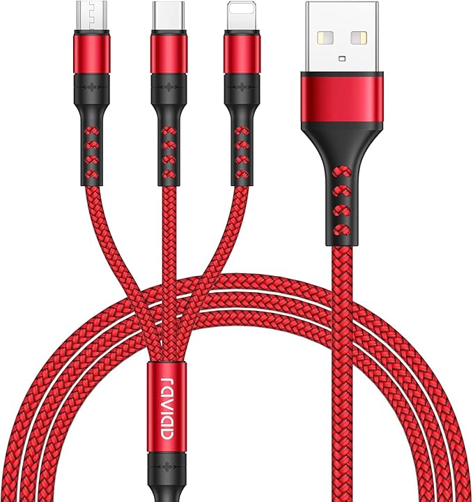 RAVIAD Multi Charger Cable, 3 in 1 Charger Cable 3A USB Fast Charging ...