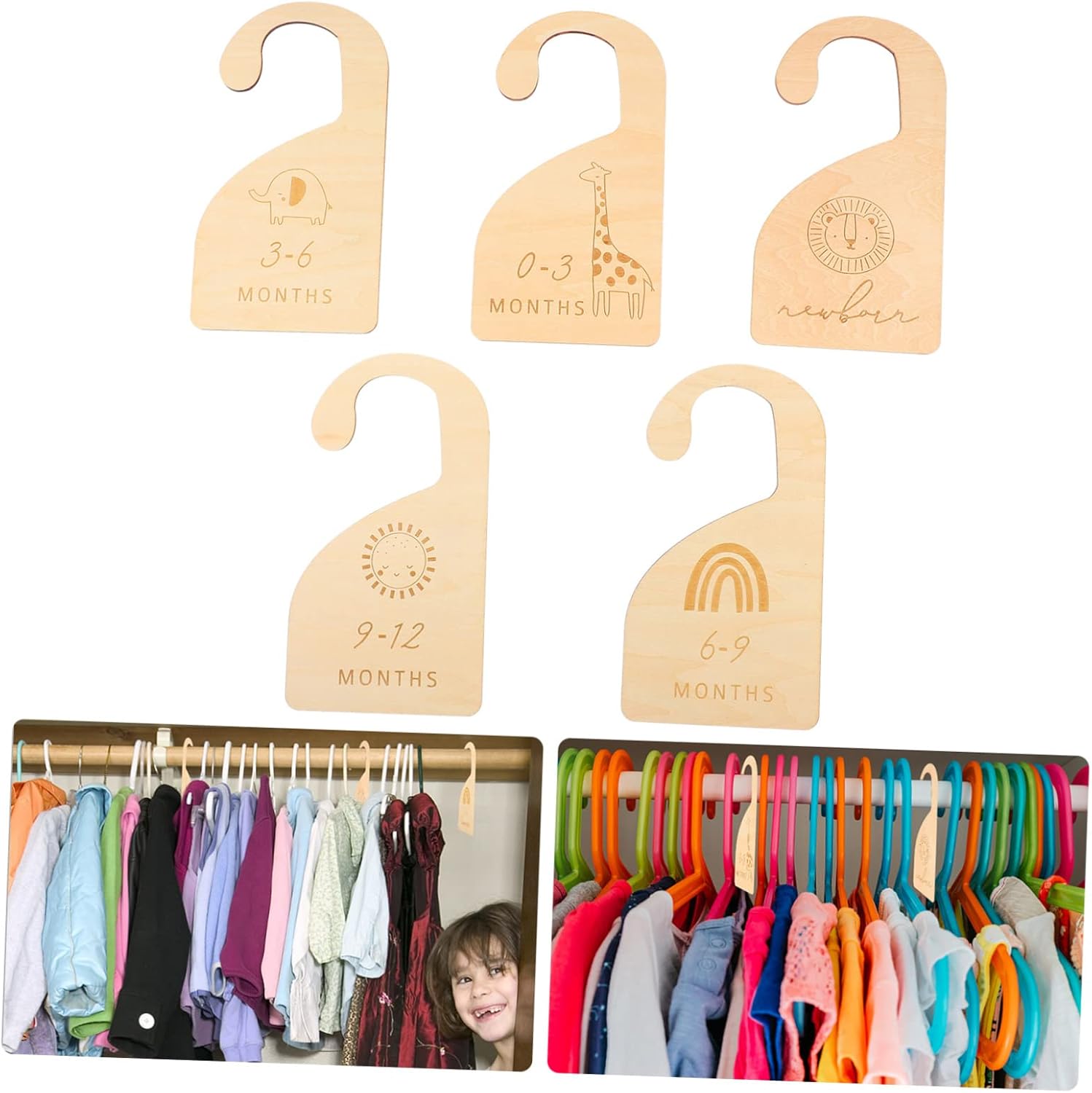 Toyvian 5pcs Wardrobe Divider Baby Wooden Hangers Baby Clothing ...