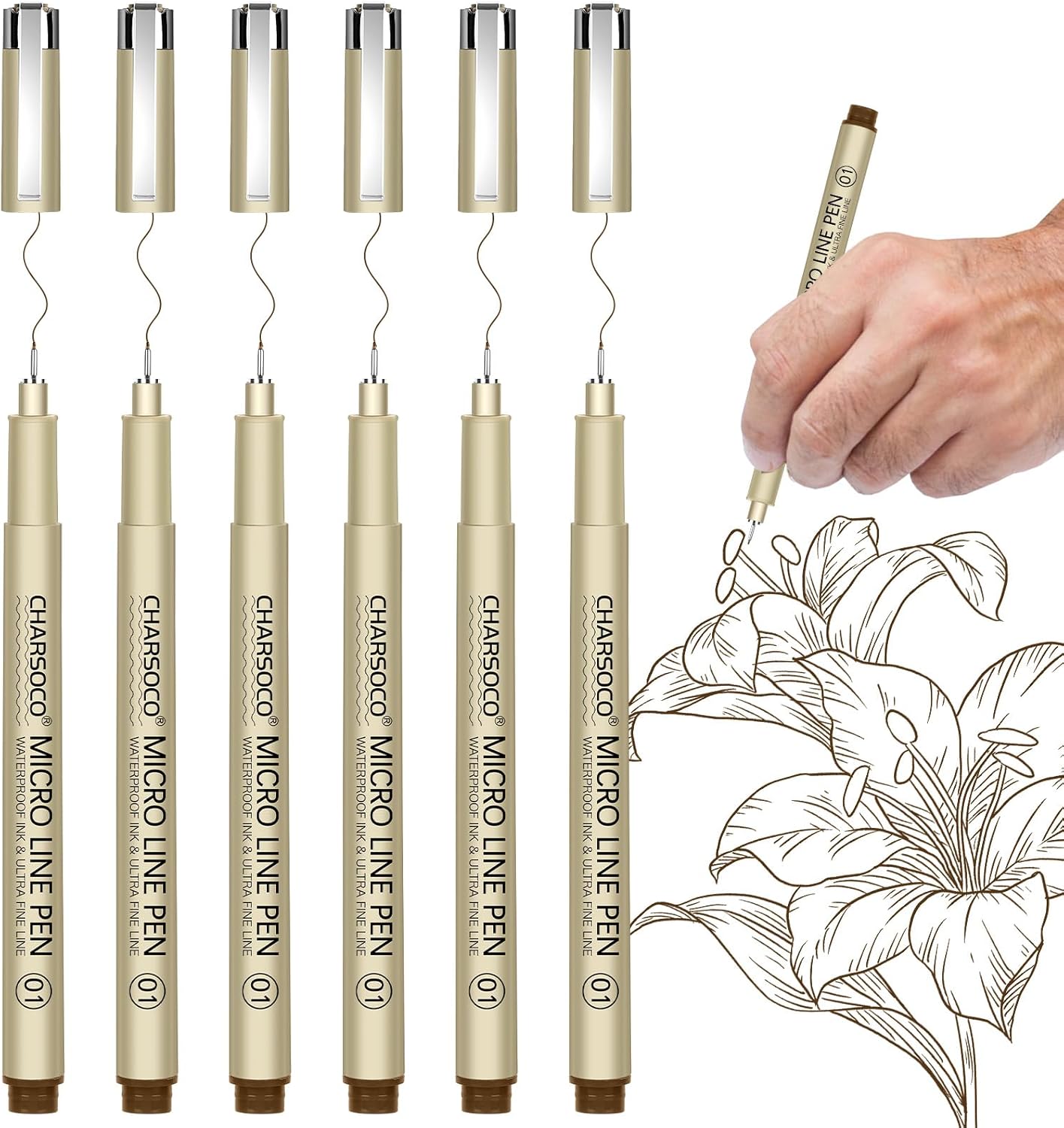 Amazon.com: CHARSOCO 01 Micro Pen, 6 Pack Brown Fine Point Pen with ...