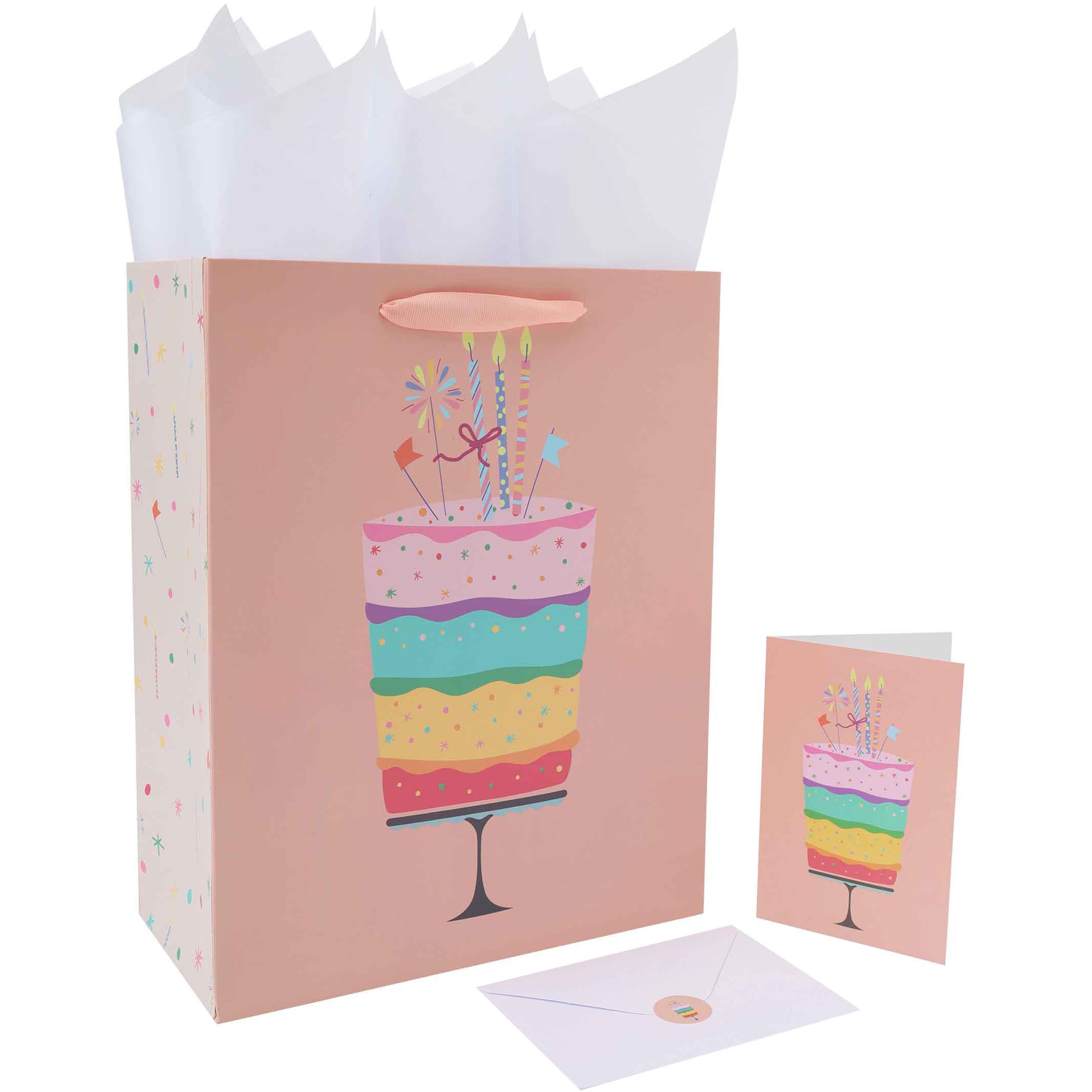 Amazon.com: 13” Large Pink Peach Birthday Gift Bag Set with Handles ...