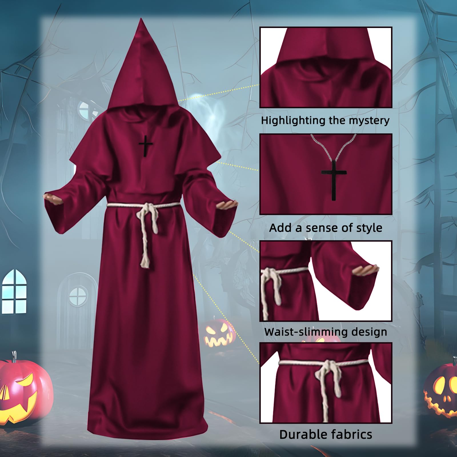 Kitimi Red Monk Costume Adult, Monk Robes, Monk Outfit Men, Medieval ...