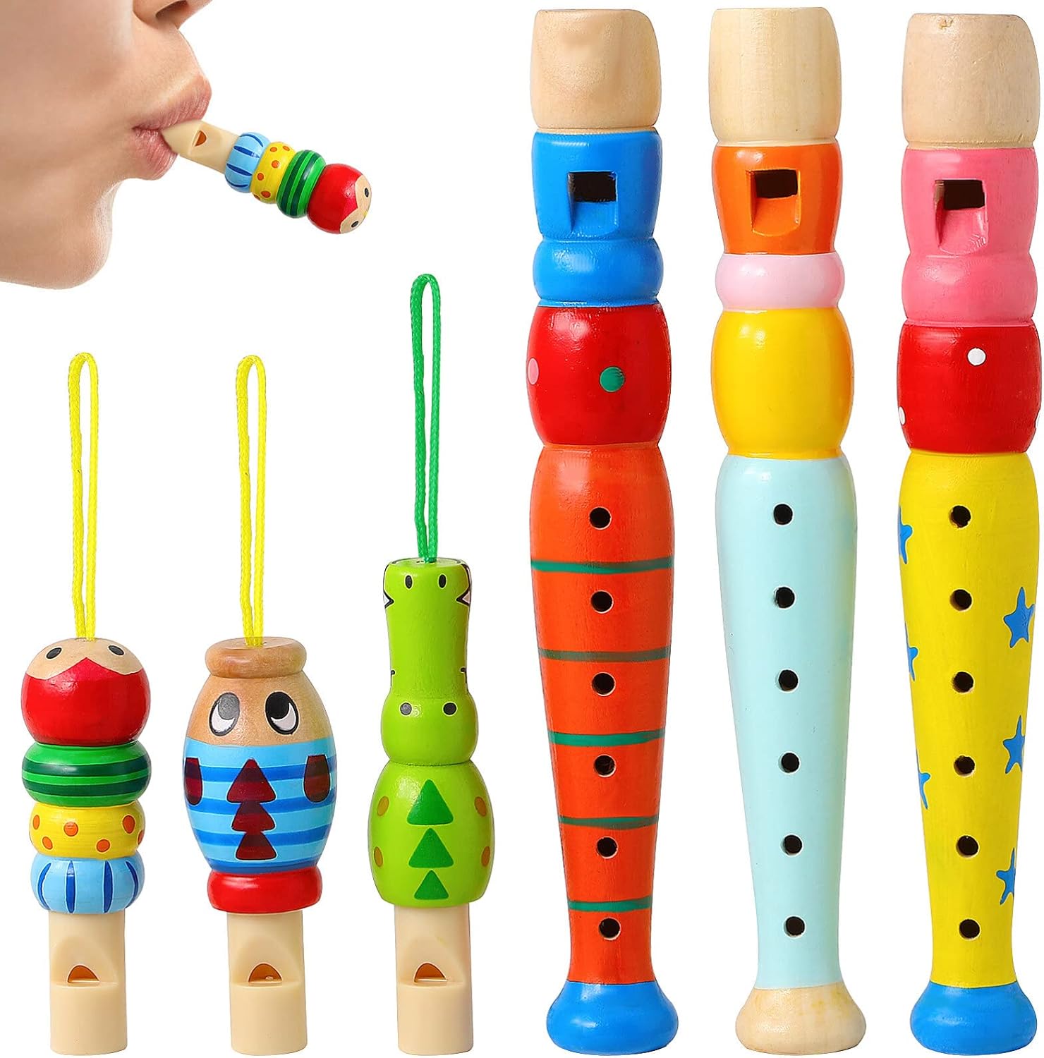Toddmomy 3pcs Wooden Recorder Flute with 3pcs Whistle Noise Maker ...