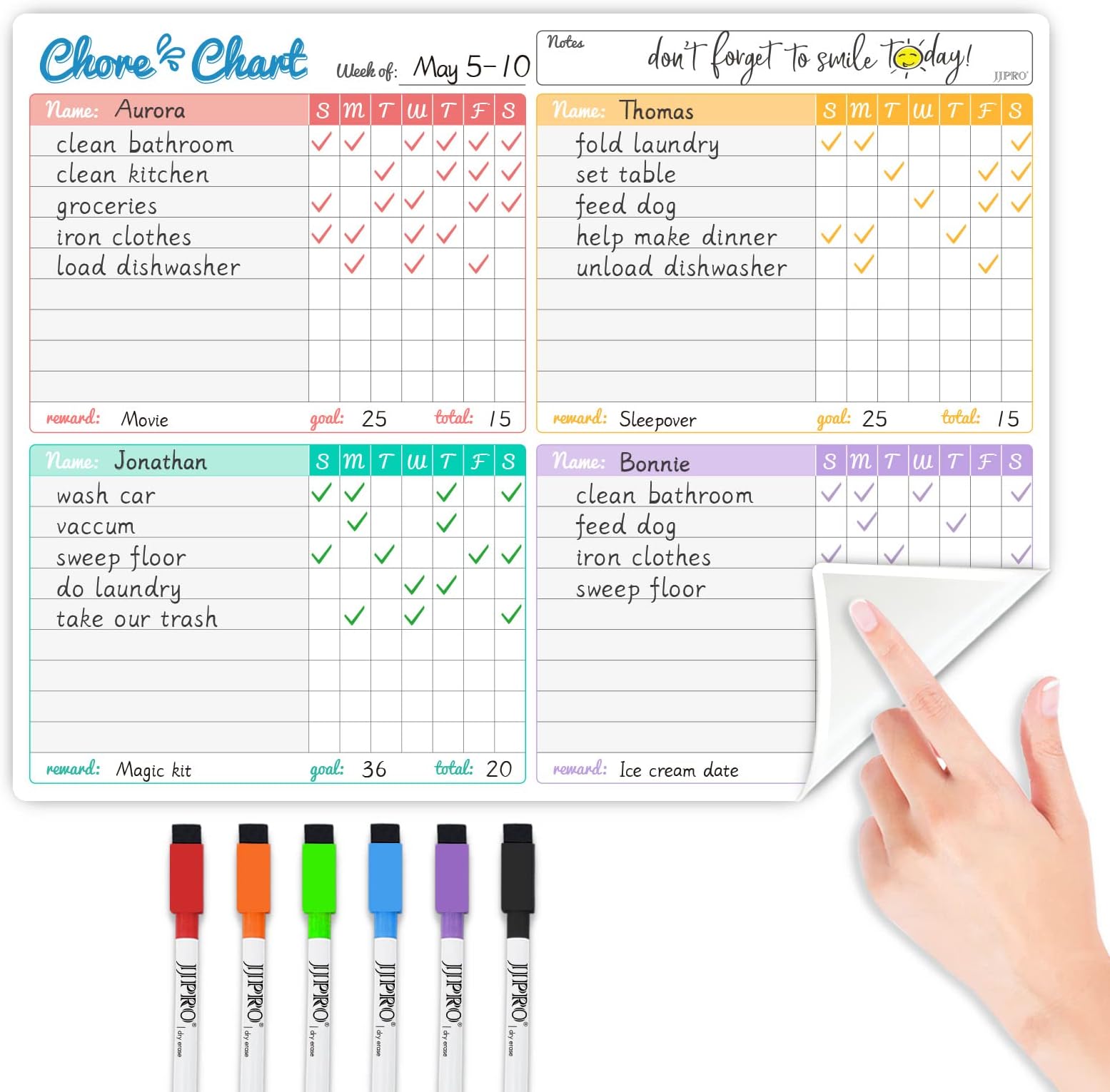 Amazon.com : Clever Clean Dry Erase Chores Chart for Kids, Reusable ...