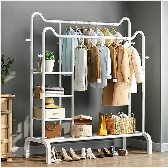 Double Pole Clothing Rack Freestanding Coat Hanger Garment Drying Rack ...