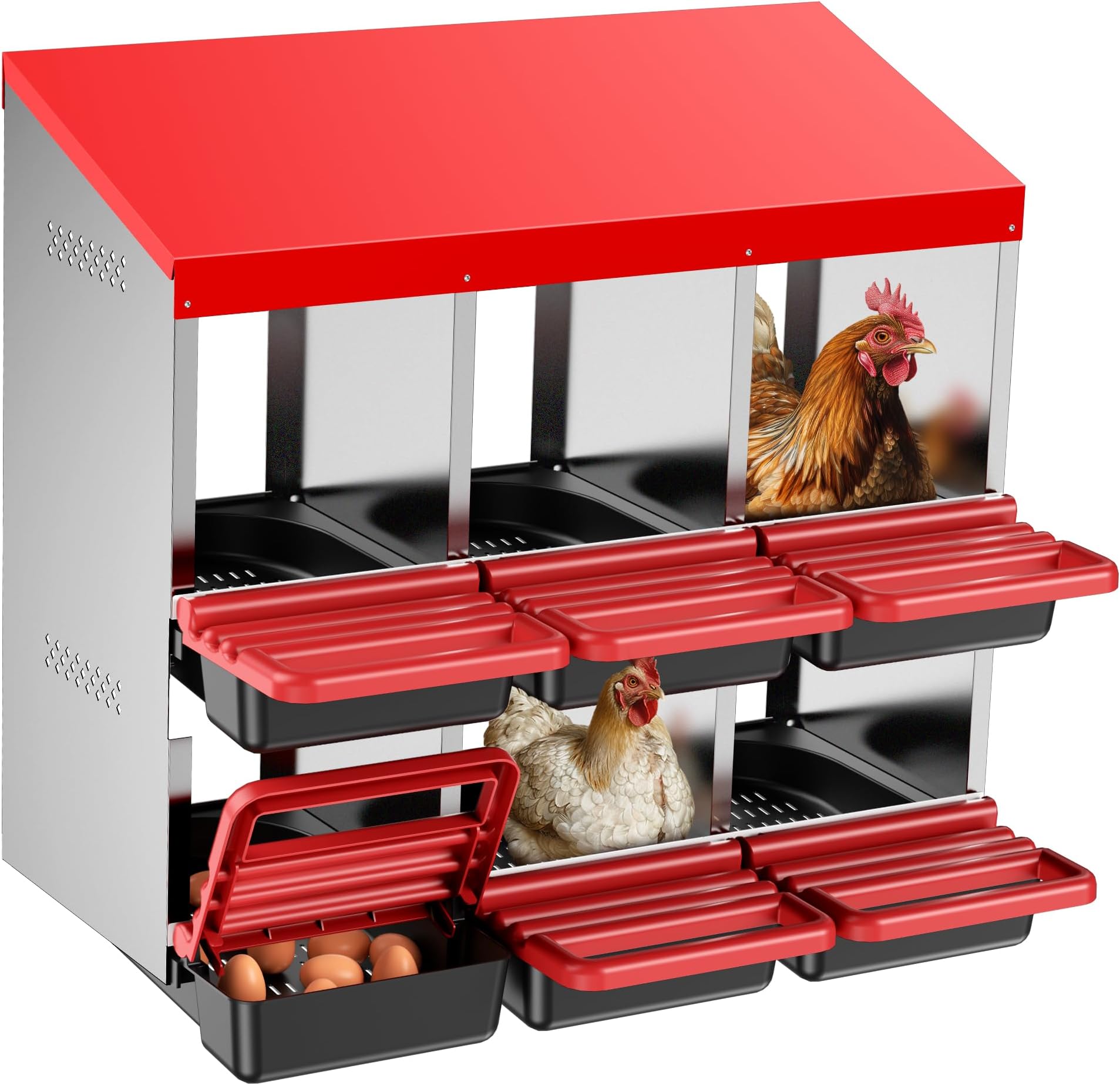 Amazon.com: ZenxyHoC Two-Tier Chicken Nesting Box, 6 Hole Roll Away ...