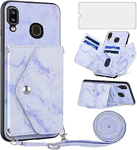 Phone Case for Samsung Galaxy A20 A30 Wallet Cover with Screen Protector and Crossbody Strap ...