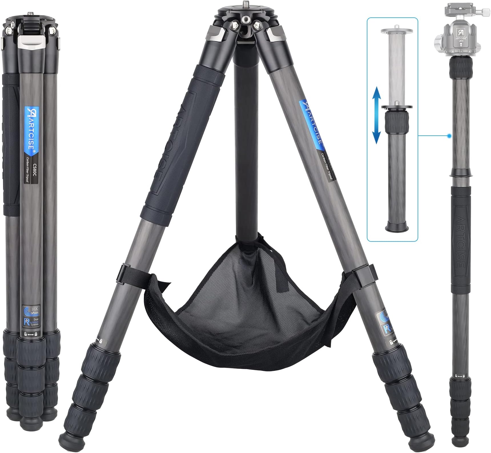 Amazon.com : Compact Carbon Fiber Tripod with Stone Bag ARTCISE CT70C ...