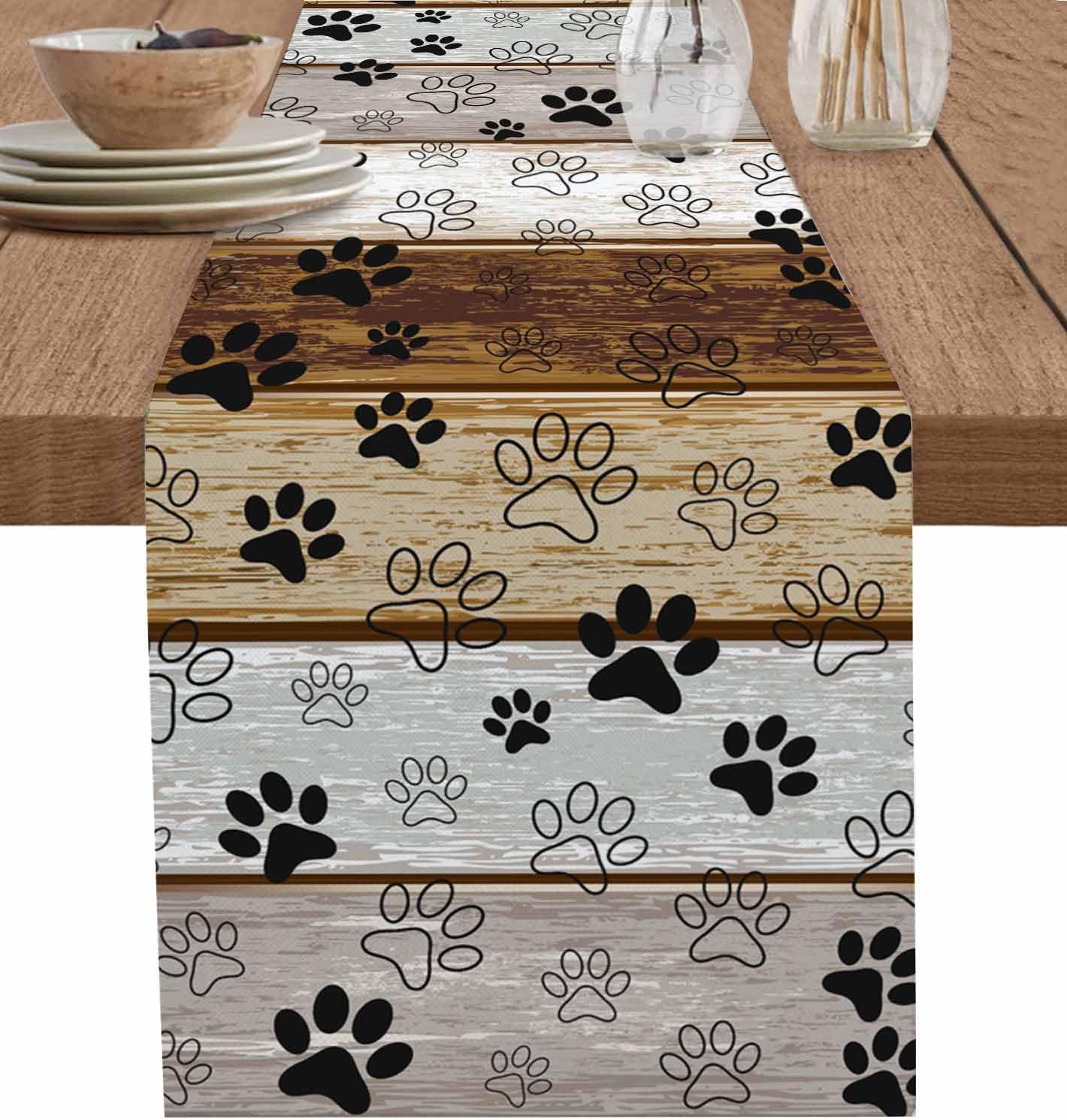 Amazon.com: RisQiten Beige Brown Dog Paw Prints Table Runner - 48 Inch ...