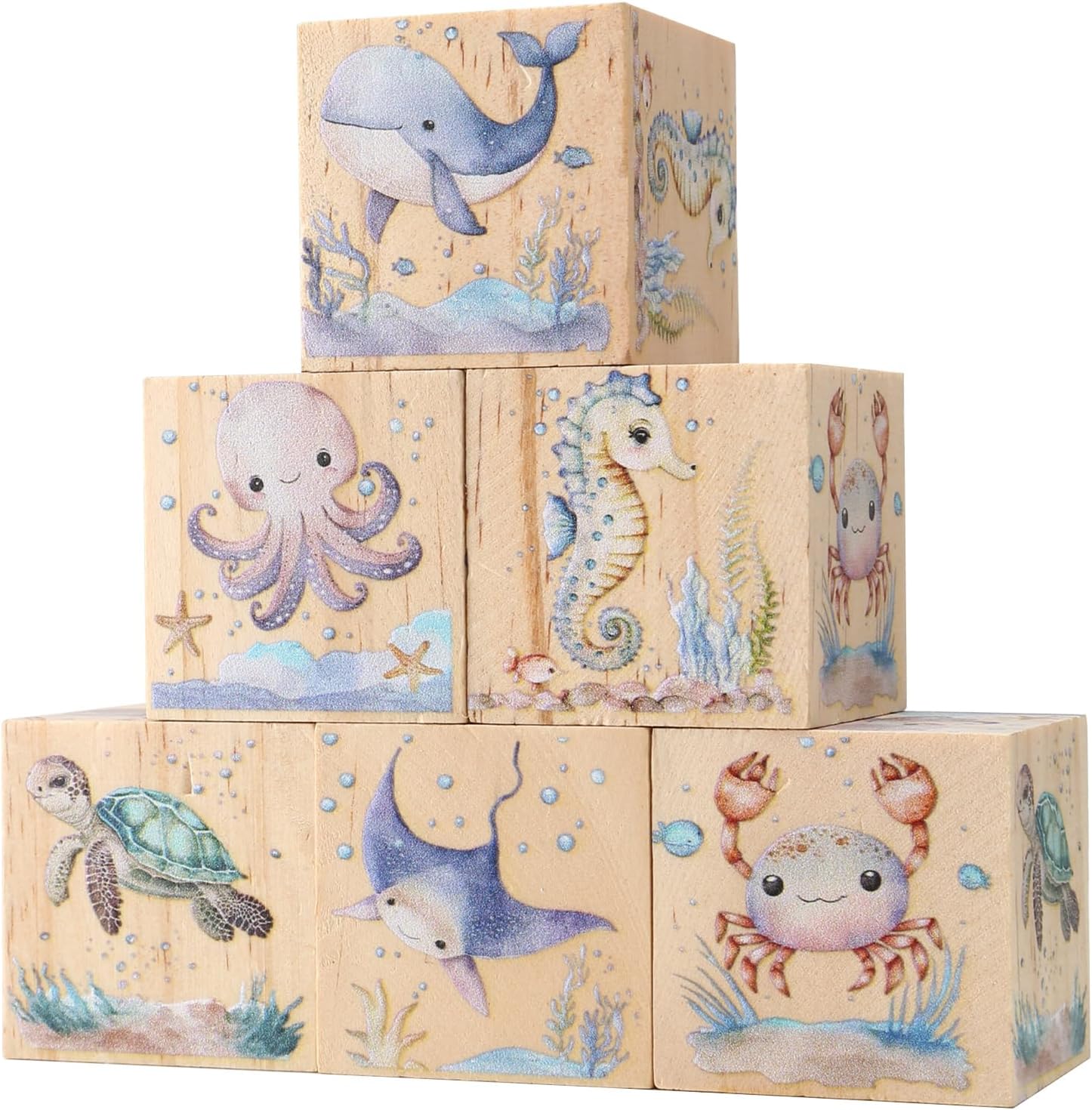 Amazon.com: 6 Pcs Ocean Animal Nursery Decor Blocks Wooden Shelf Decor ...