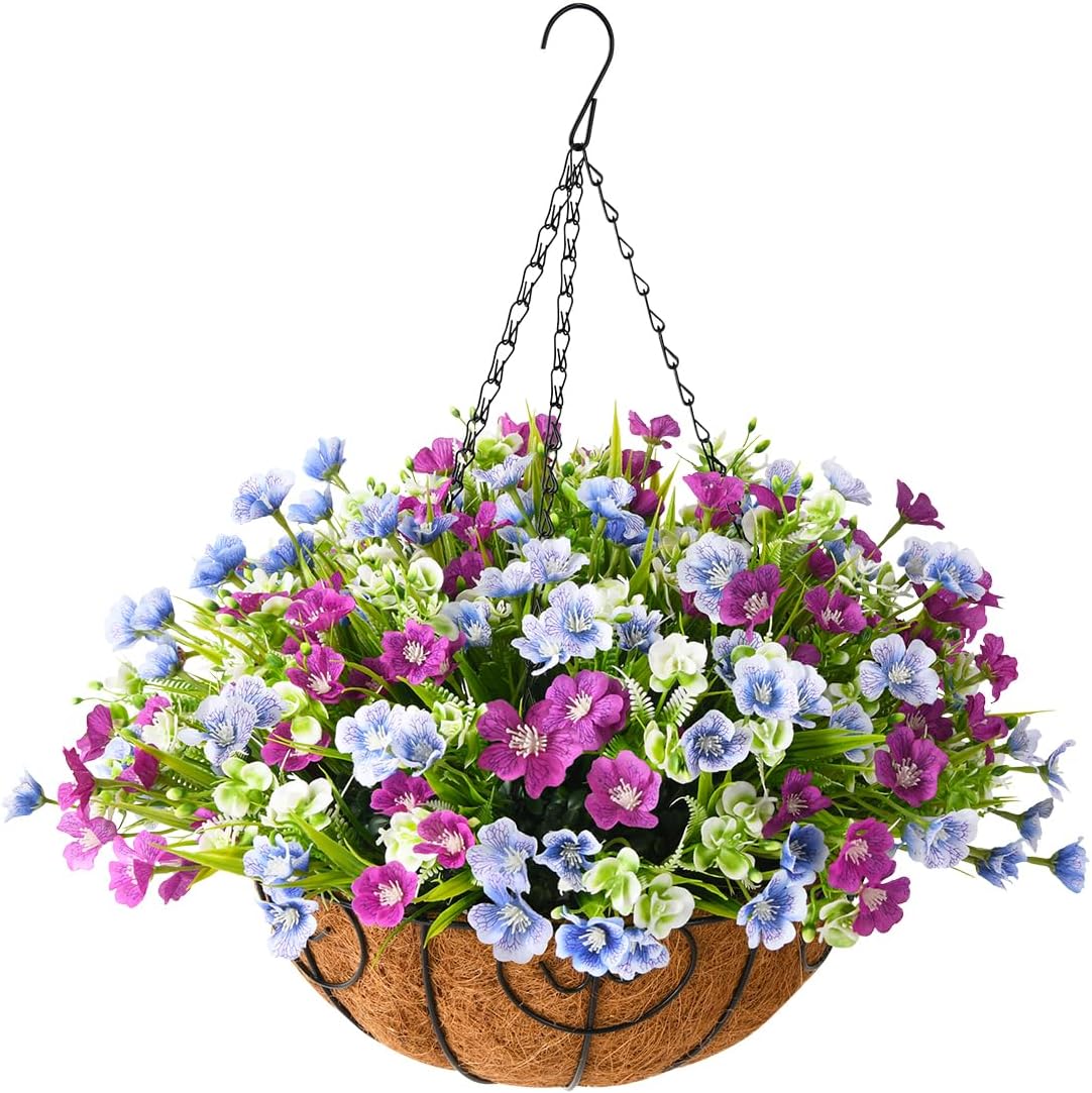 Amazon.com: ZFProcess Artificial Silk Flowers in Hanging Basket Outdoor ...