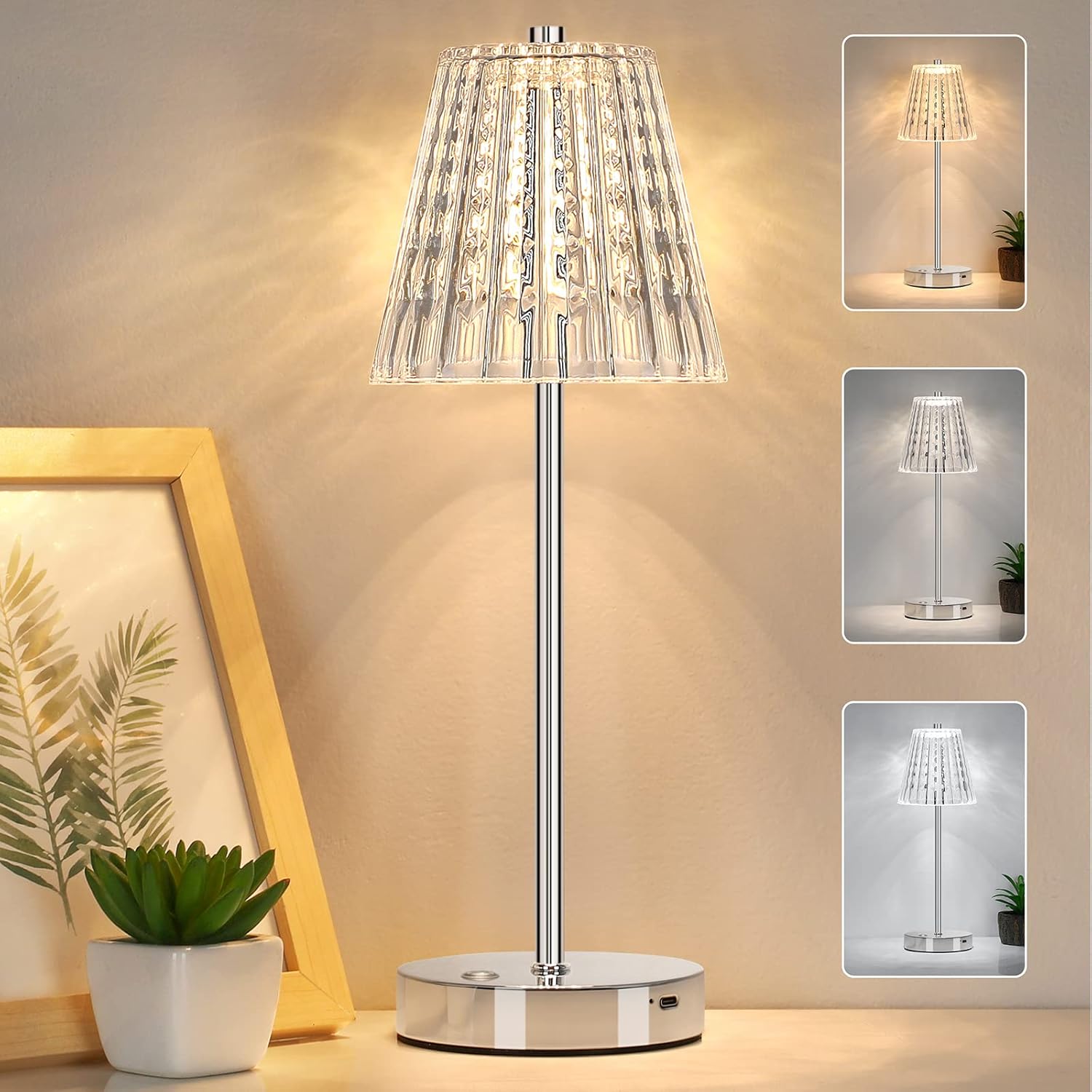 Dimmable Crystal Table Lamp, 3 Color (2700K/4000K/6000K) Adjustable ...