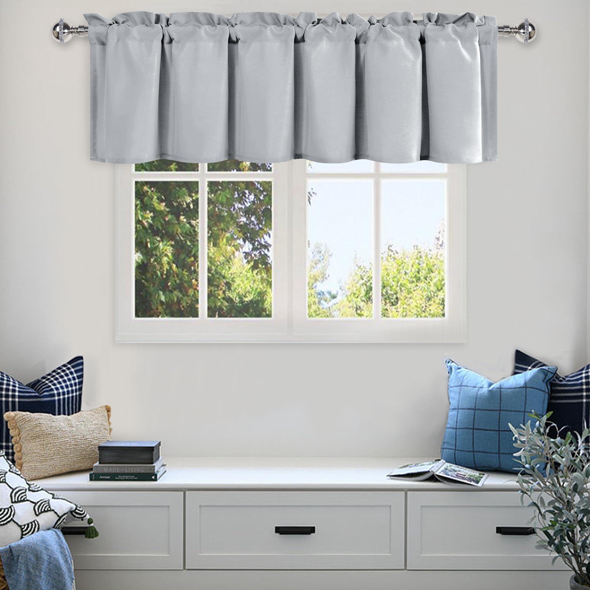 Amazon.com: DWCN Silver Grey Valance for Living Room, Kitchen Curtain ...