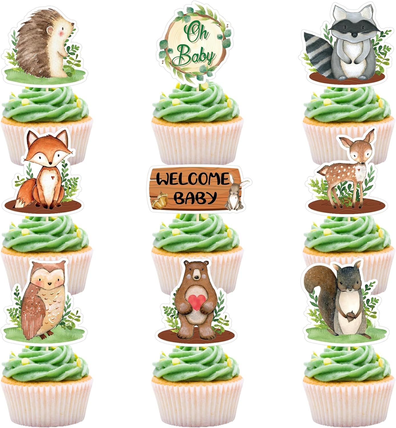 Weecent 45 Pcs Woodland Baby Shower Cupcake toppers Oh Baby Party ...