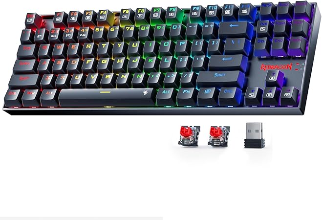 Amazon.com: Redragon Wireless Gaming Keyboard, BT/2.4Ghz Tri-Mode ...