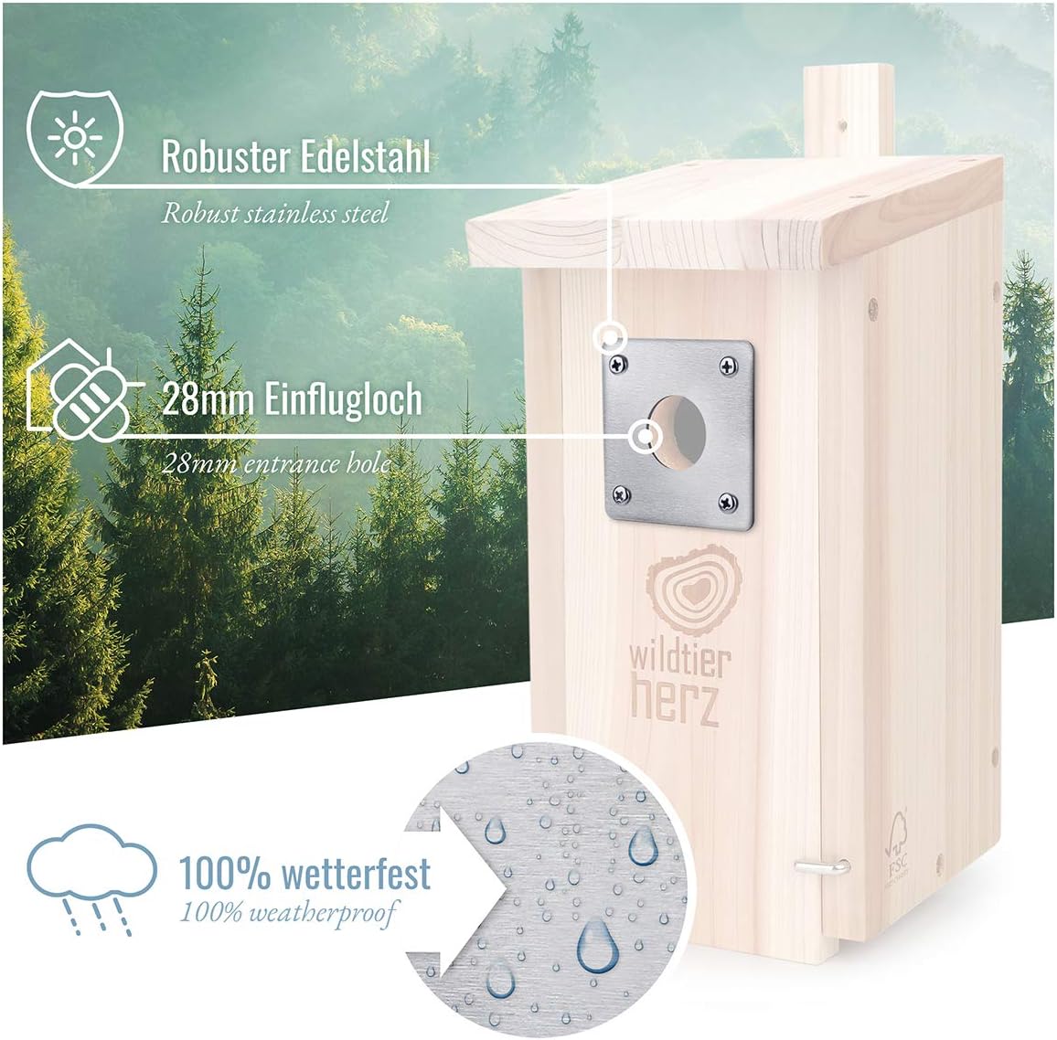 wildtierherz Woodpecker protection for nesting box 28 mm – safe ...