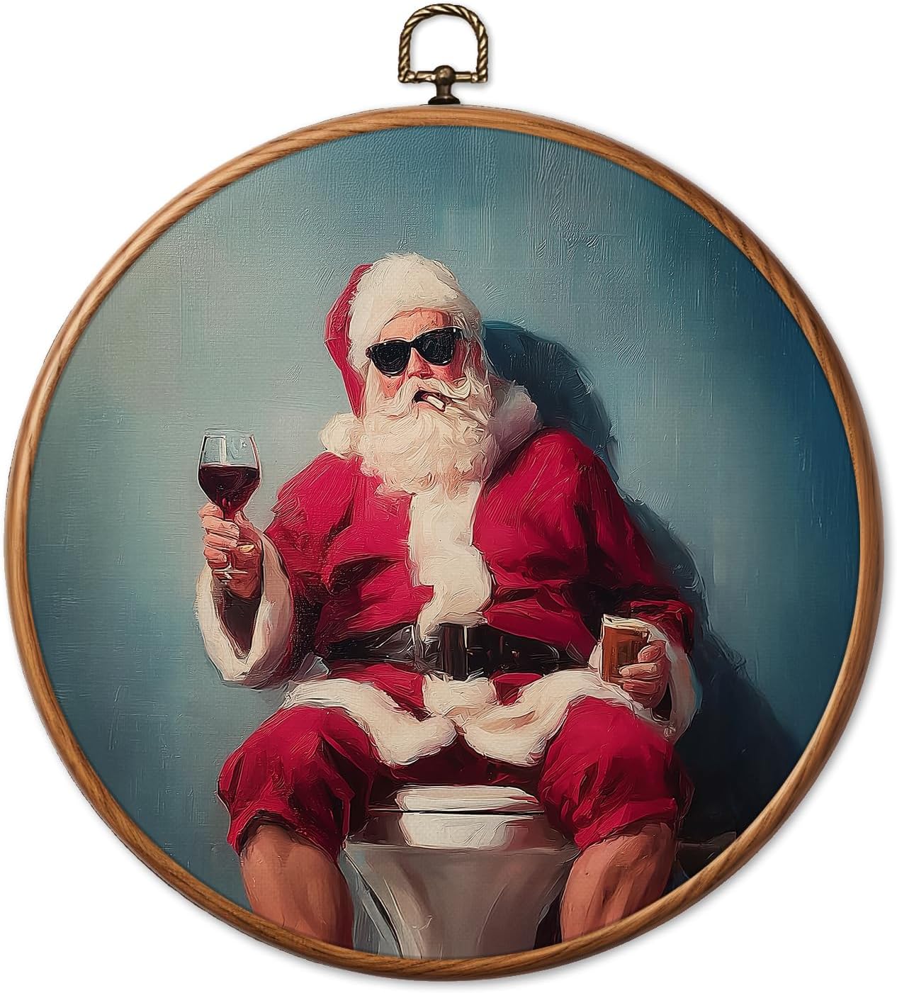 Amazon.com: Chicimln Funny Wine Santa Bathroom Round Wall Art, Dark ...