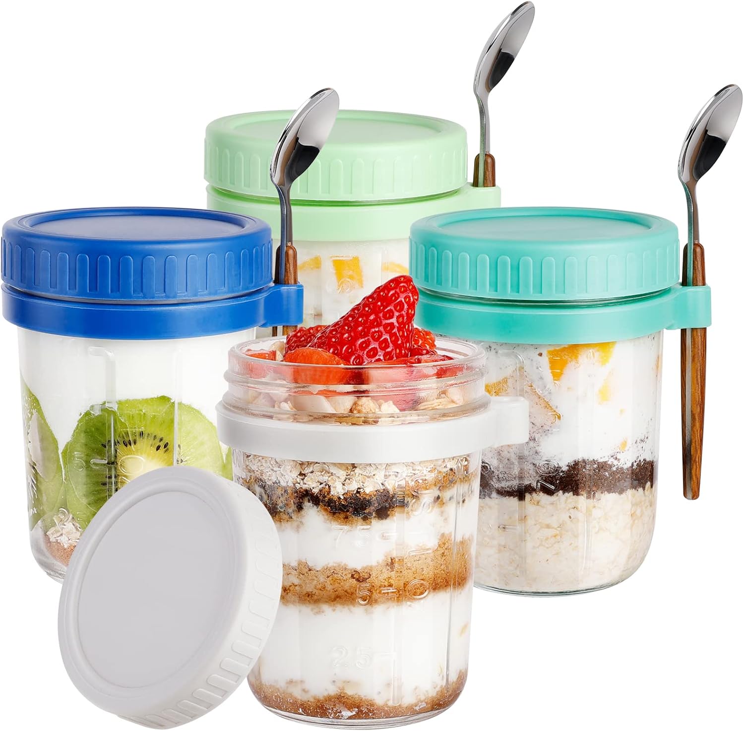 Amazon.com: 4 Pack Overnight Oats Containers with Lid and Spoons, 16 Oz ...