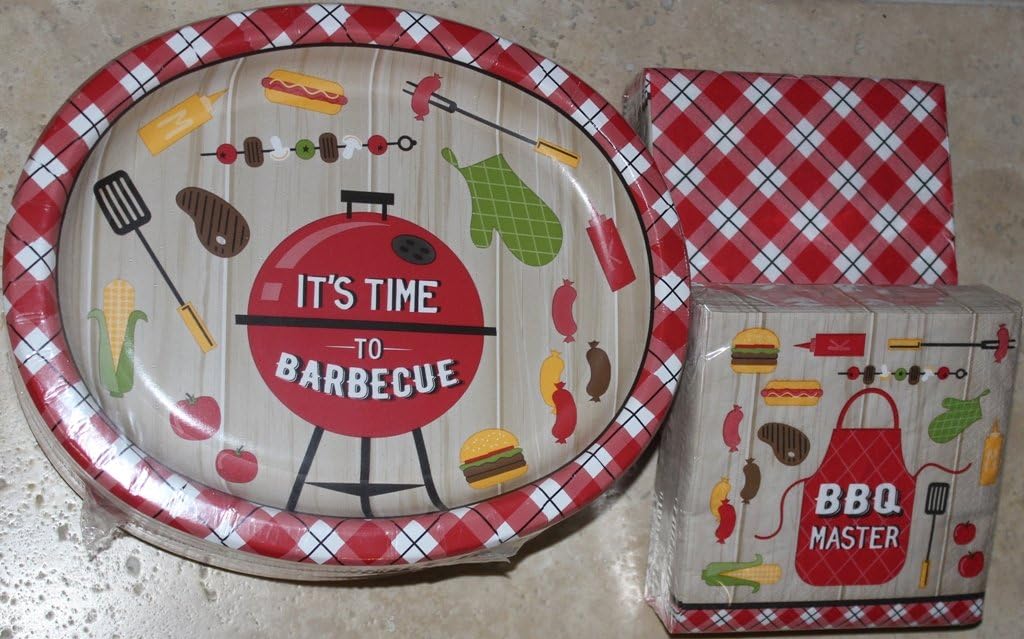 Amazon.com: BBQ Summertime Party Pack Paper Plates and Napkins - Serves ...