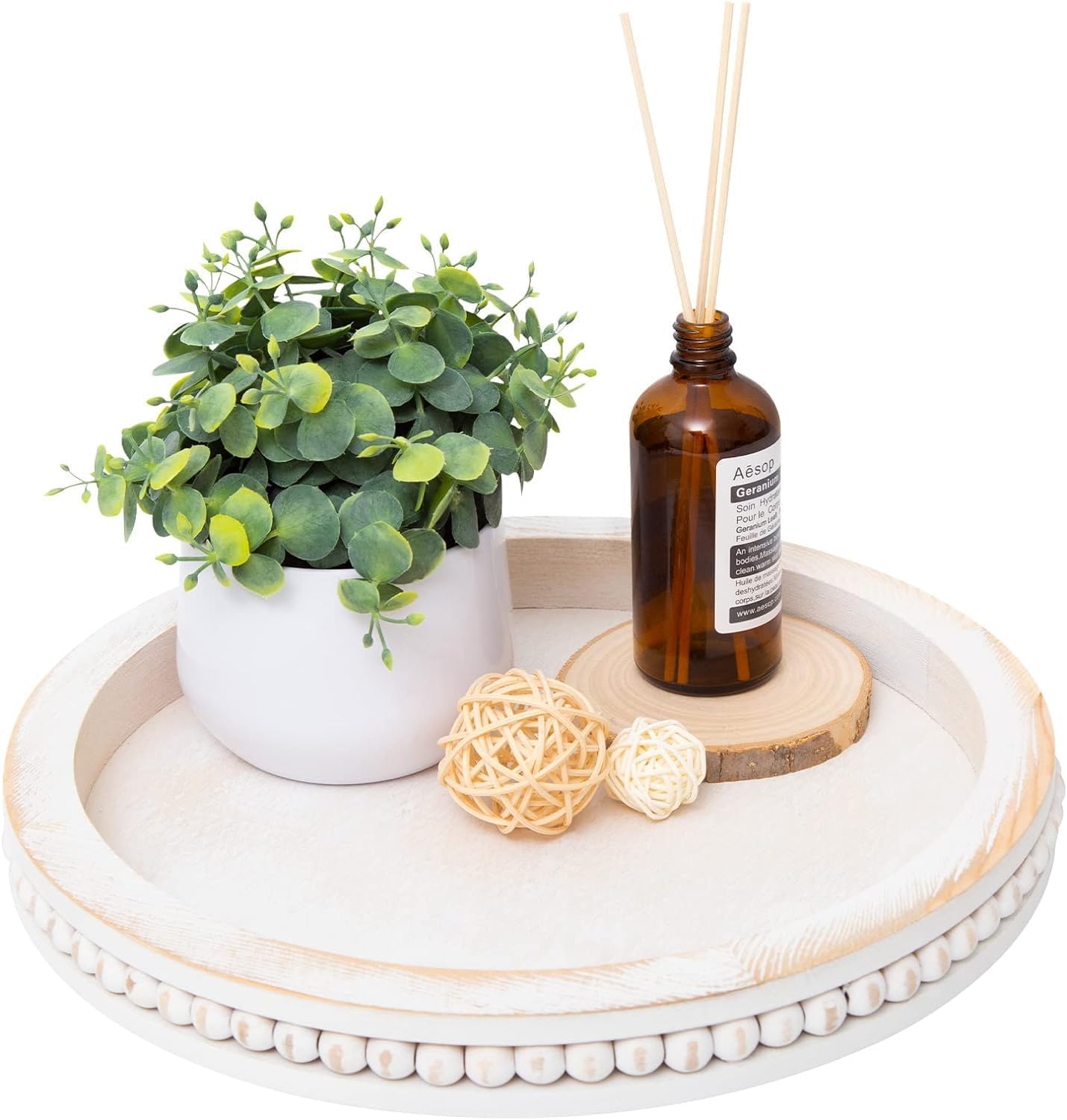 Amazon.com: Yusalcef Round Decorative Beaded Tray, 13.7" Diameter Wood ...