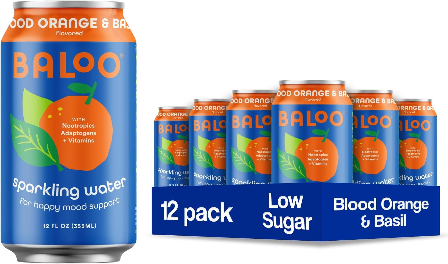 Amazon.com: Baloo Sparkling Water, Blood Orange & Basil, Mood-Boosting ...