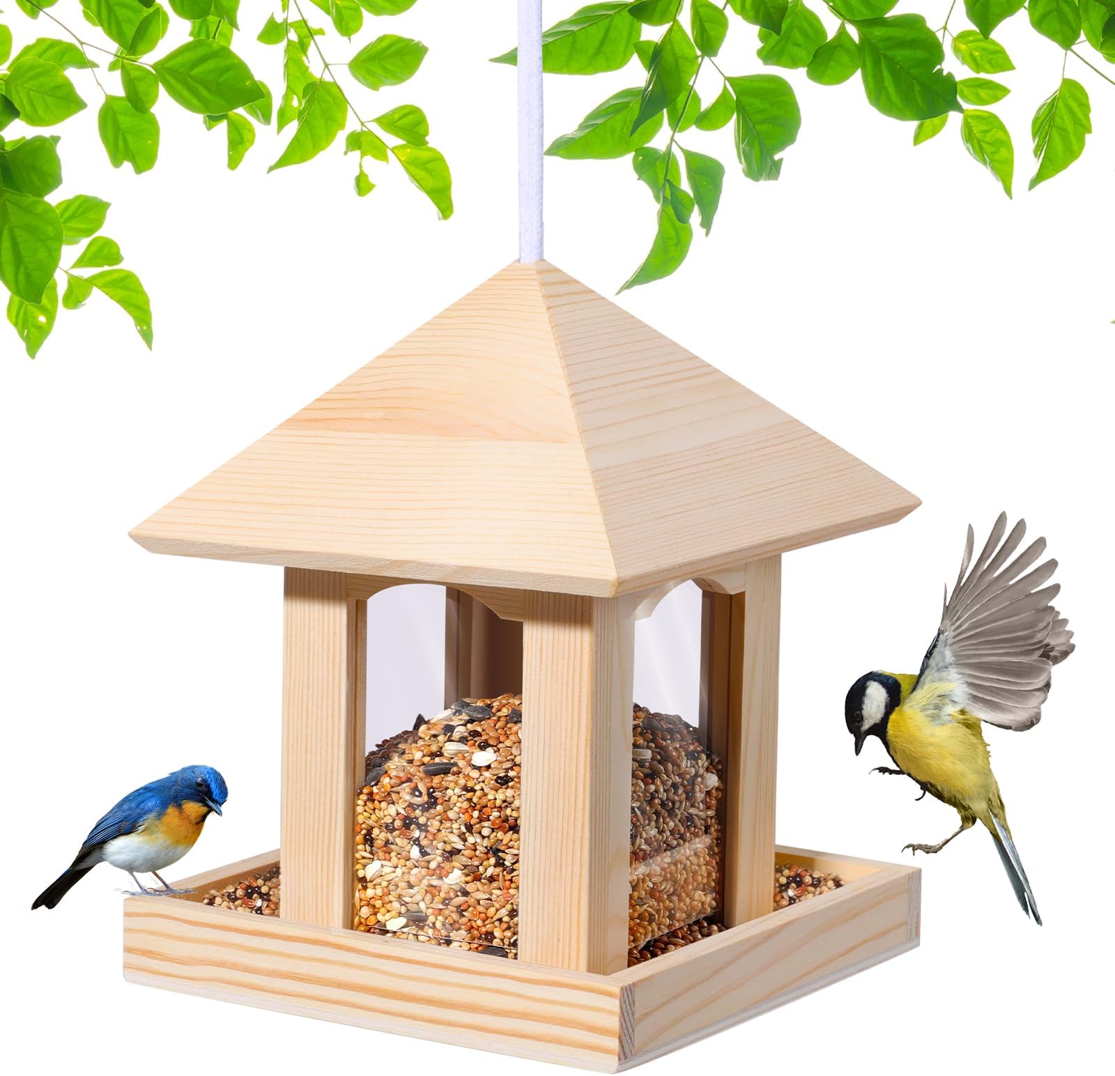 Amazon.com : Wooden Bird Feeder - Large Capacity, Easy Fill & Clean ...