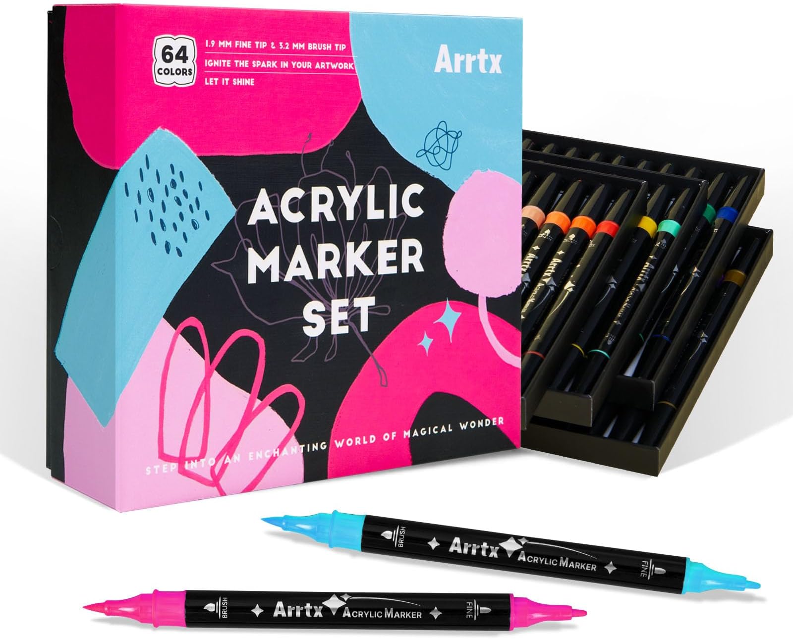 Arrtx Acrylic Markers 64 Colors, Dual Tip Acrylic Paint Markers ...